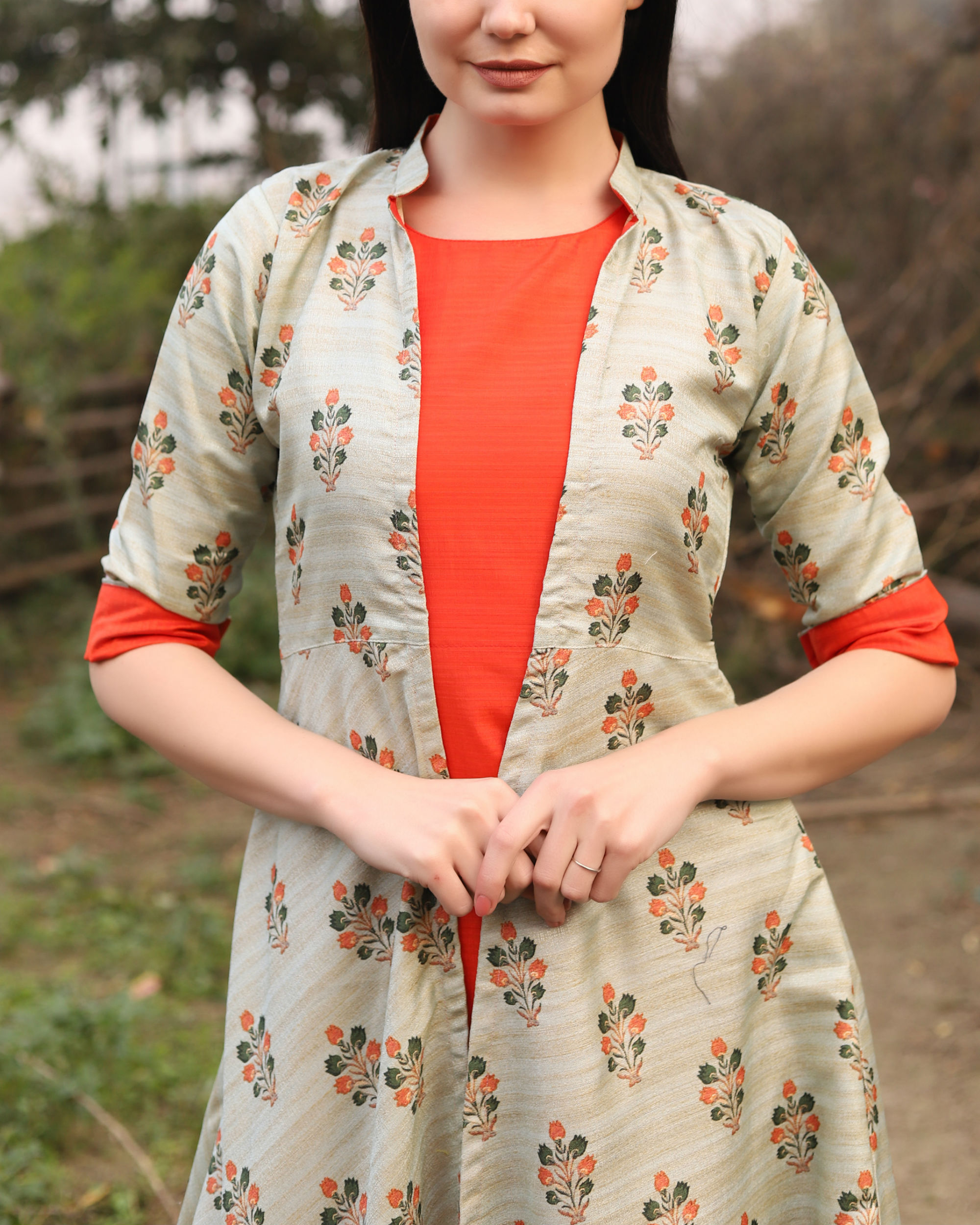 Printed cotton jute jacket dress by Desi Doree | The Secret Label