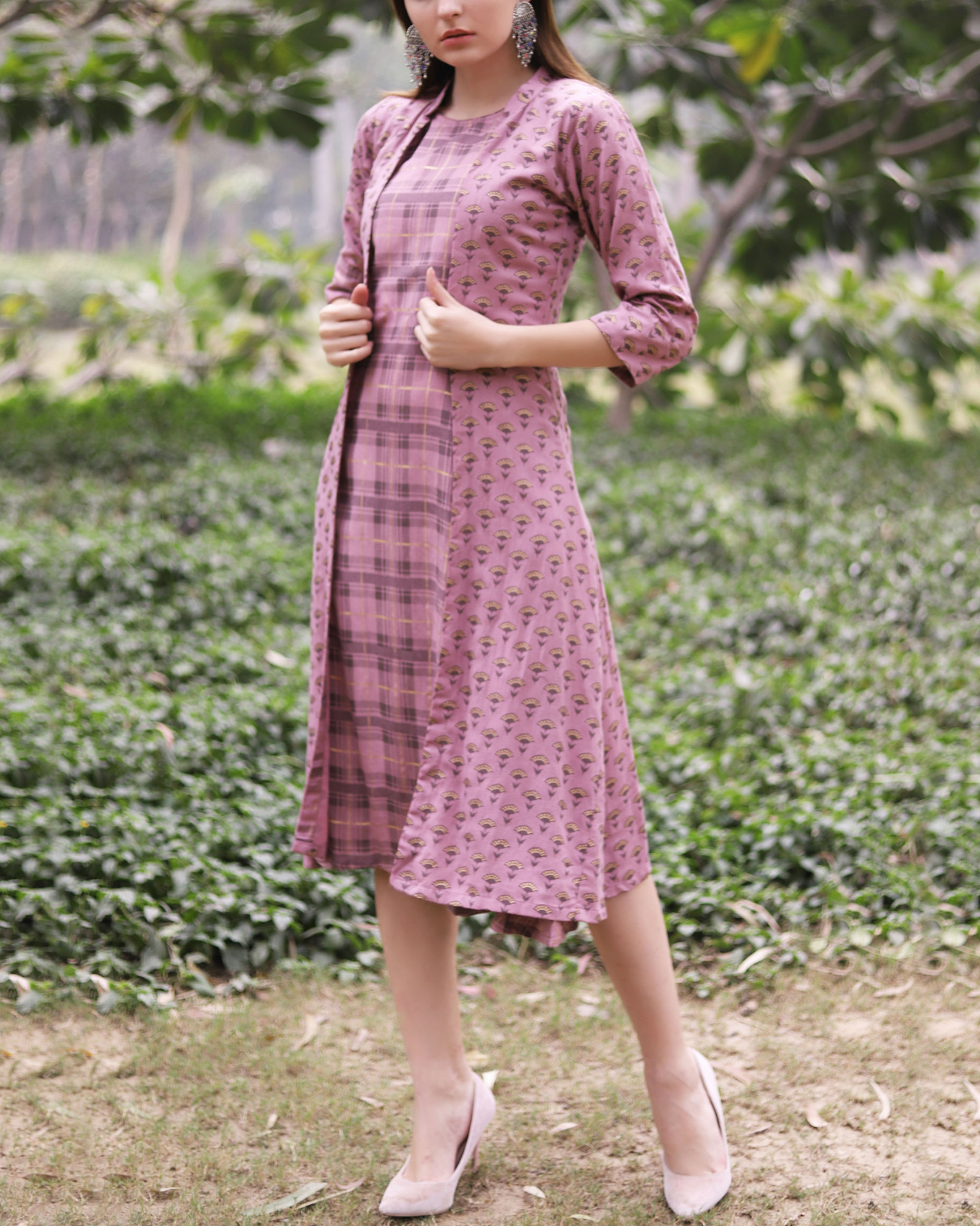 Pink printed jacket Dress by Desi Doree | The Secret Label