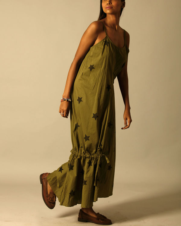Green star print dress by ANS | The Secret Label