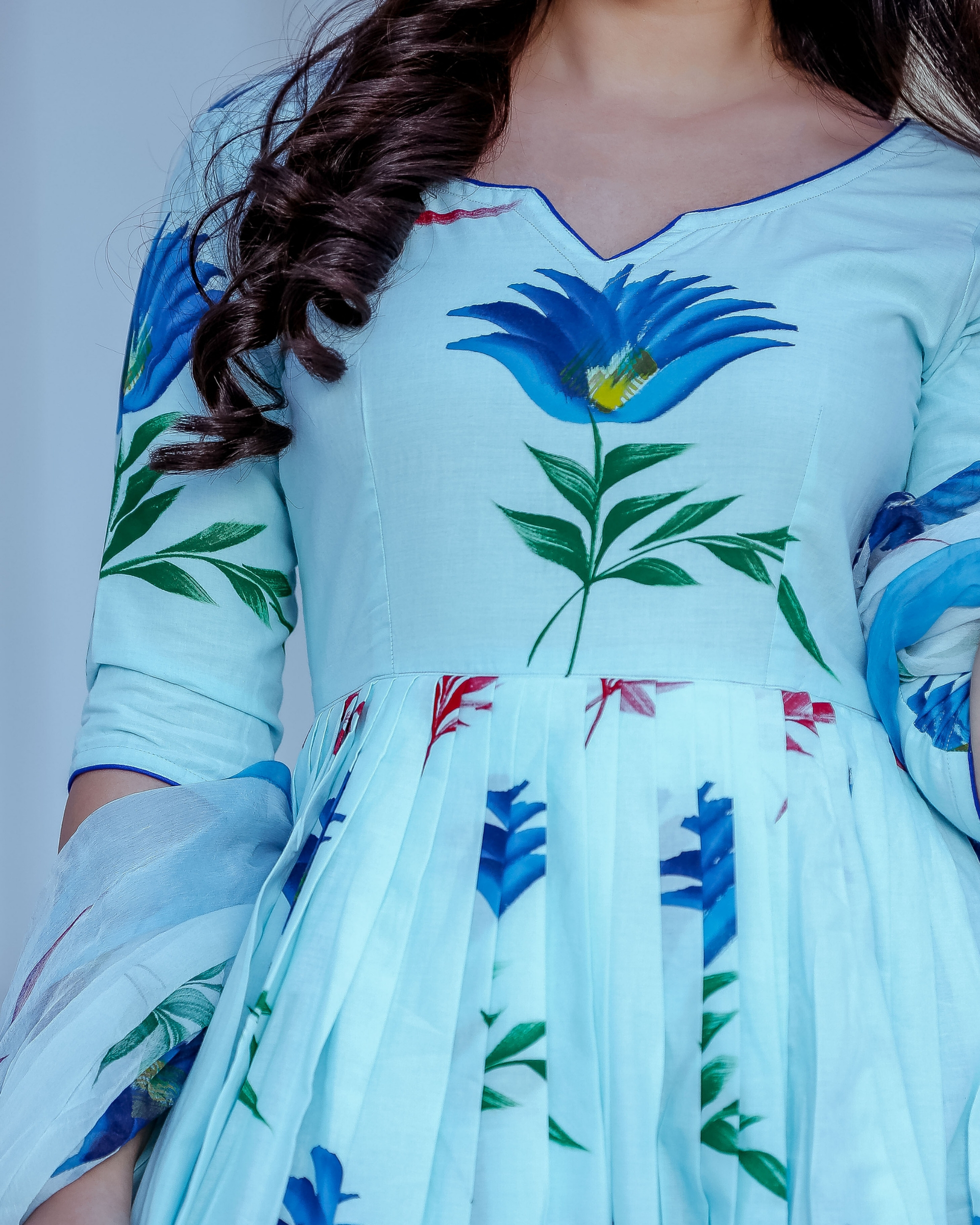 Sky blue lotus suit set - Set Of Three by Floral Tales | The Secret Label