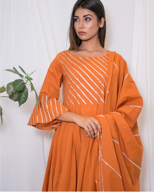 Rust colored suit- set of three by Chokhi Bandhani | The Secret Label