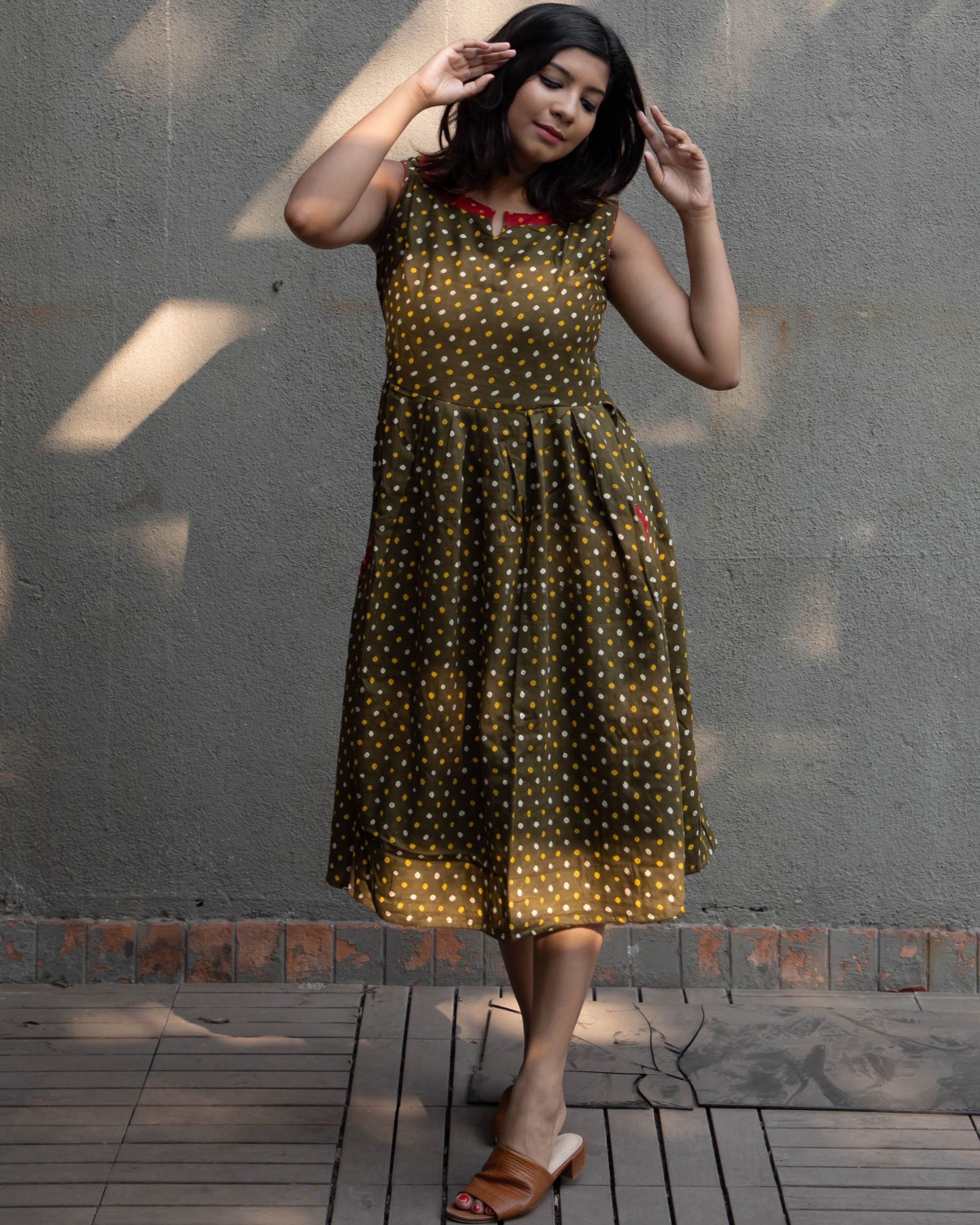 Olive green bandini dress by Ekanta | The Secret Label