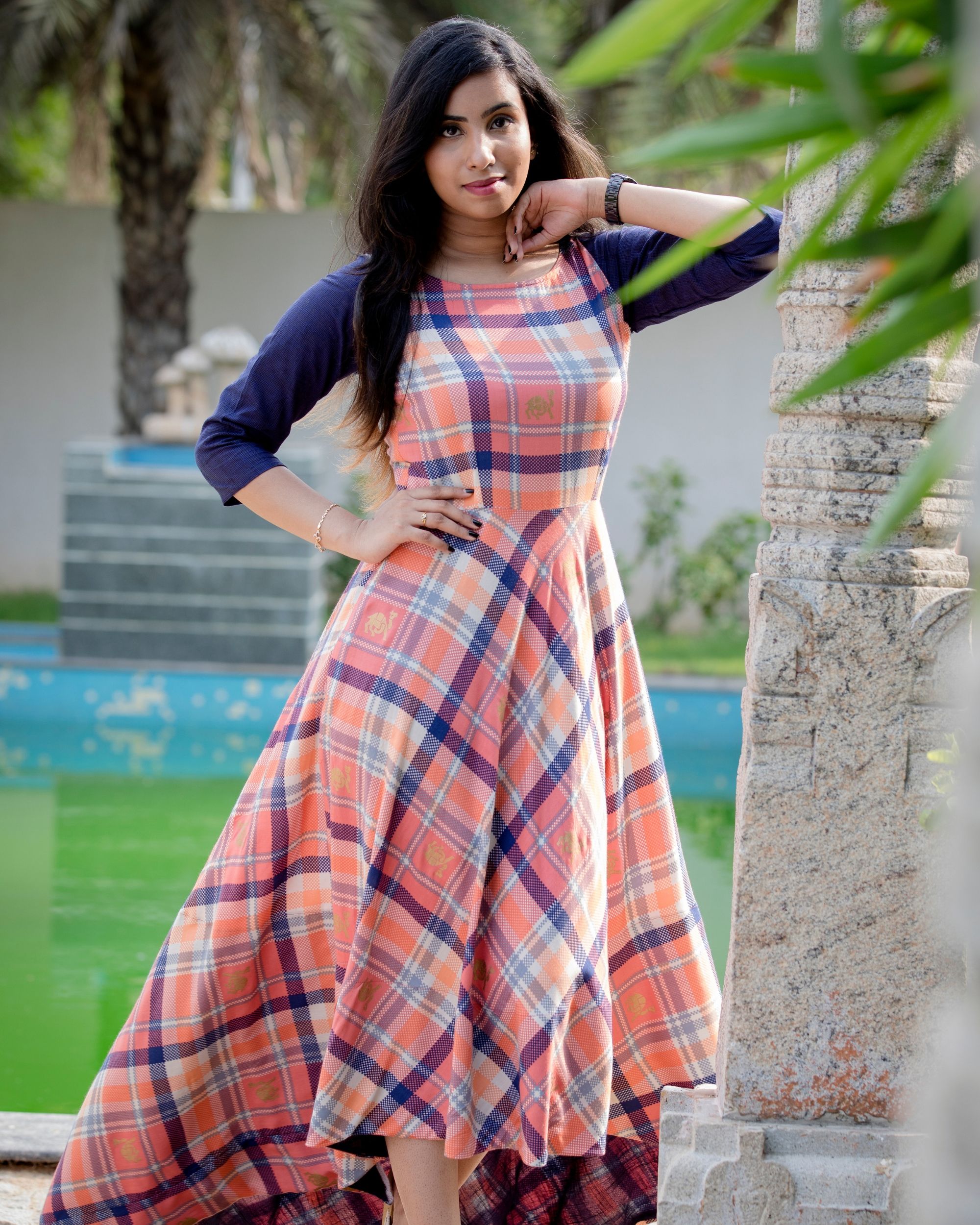 Olive peach high low dress by The Anarkali Shop | The Secret Label