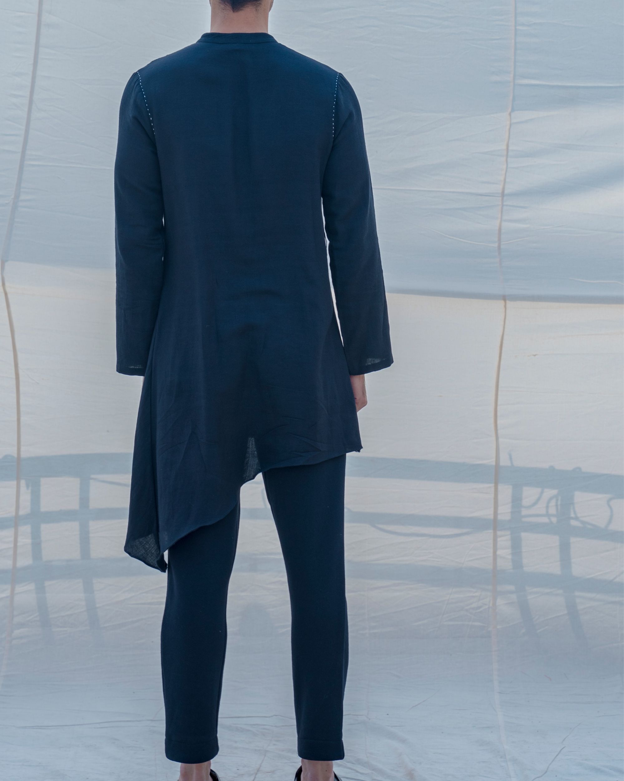 Black side cut kurta by BOHAME | The Secret Label