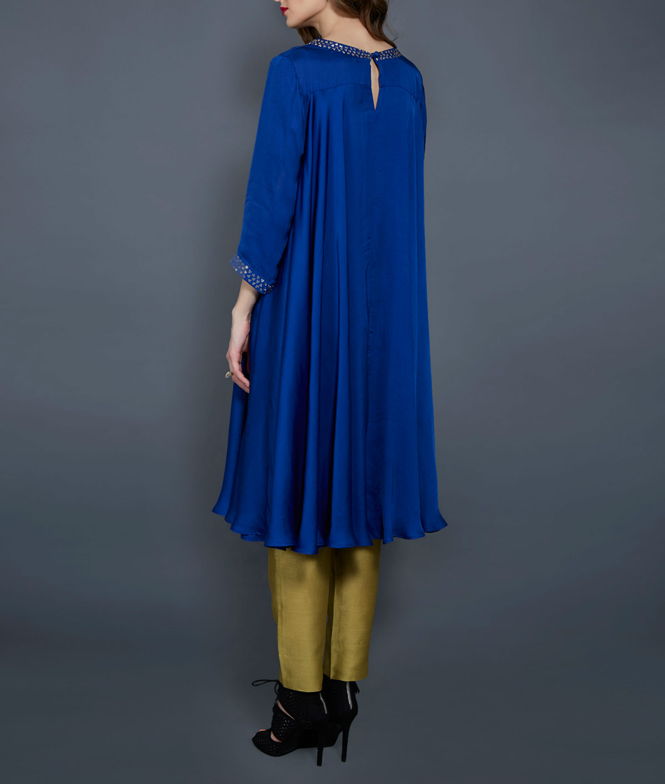 Cobalt blue flared tunic by Ritu Jain Singh | The Secret Label