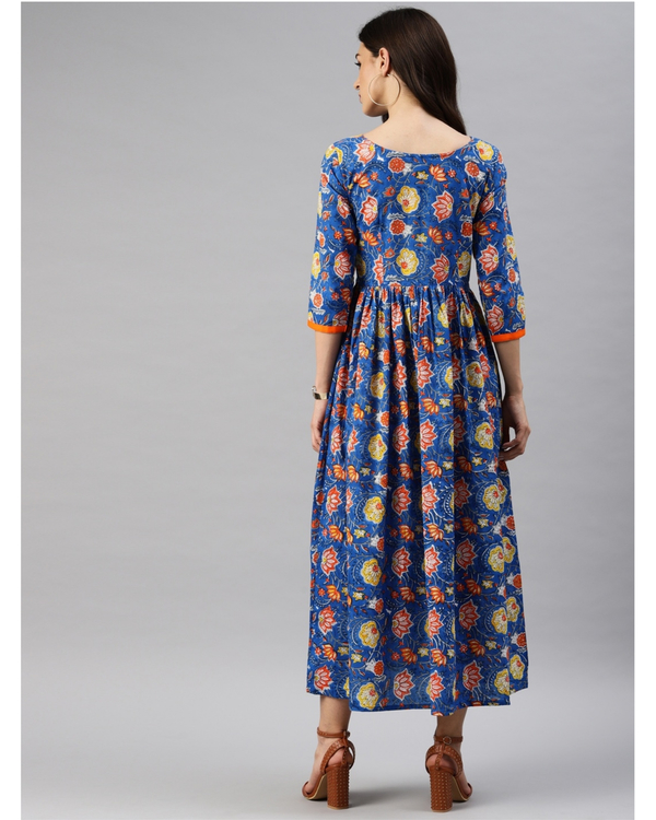Royal blue block printed a-line dress by Swishchick | The Secret Label