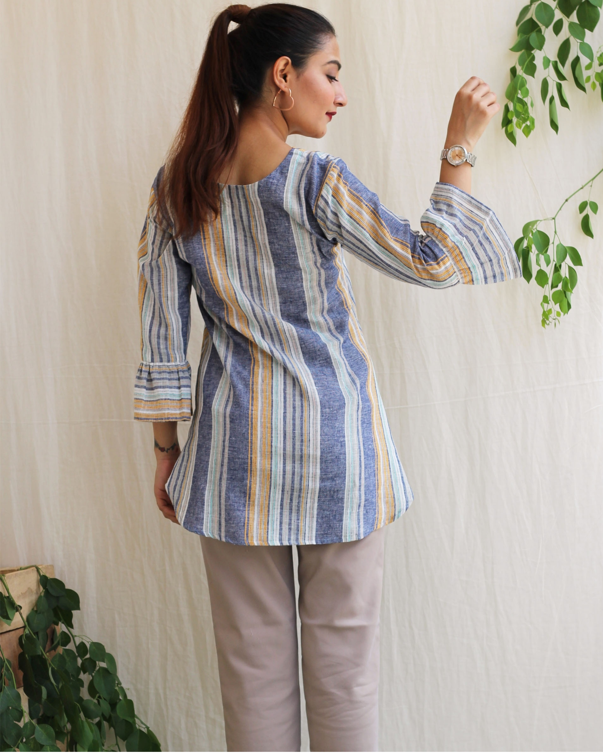 Blue striped kurta by Anecdotes | The Secret Label