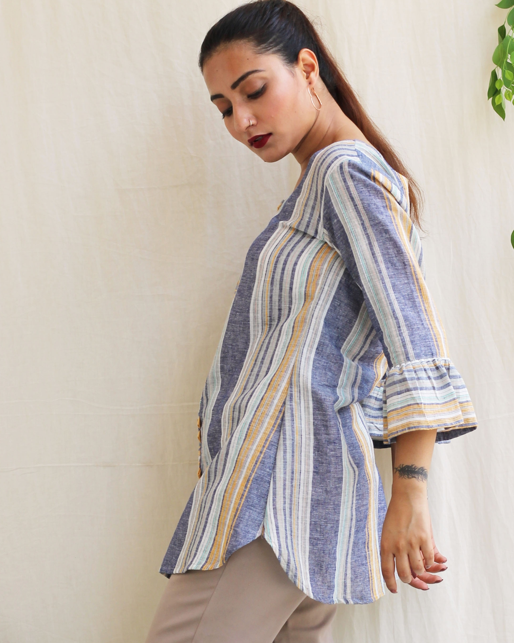 Blue striped kurta by Anecdotes | The Secret Label
