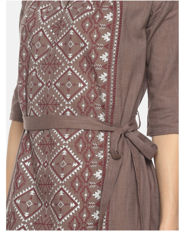 Grey panel printed dress with tie-up belt by UNTUNG | The Secret Label