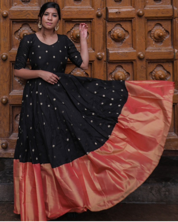 Black butta anarkali dress by Athira Designs | The Secret Label