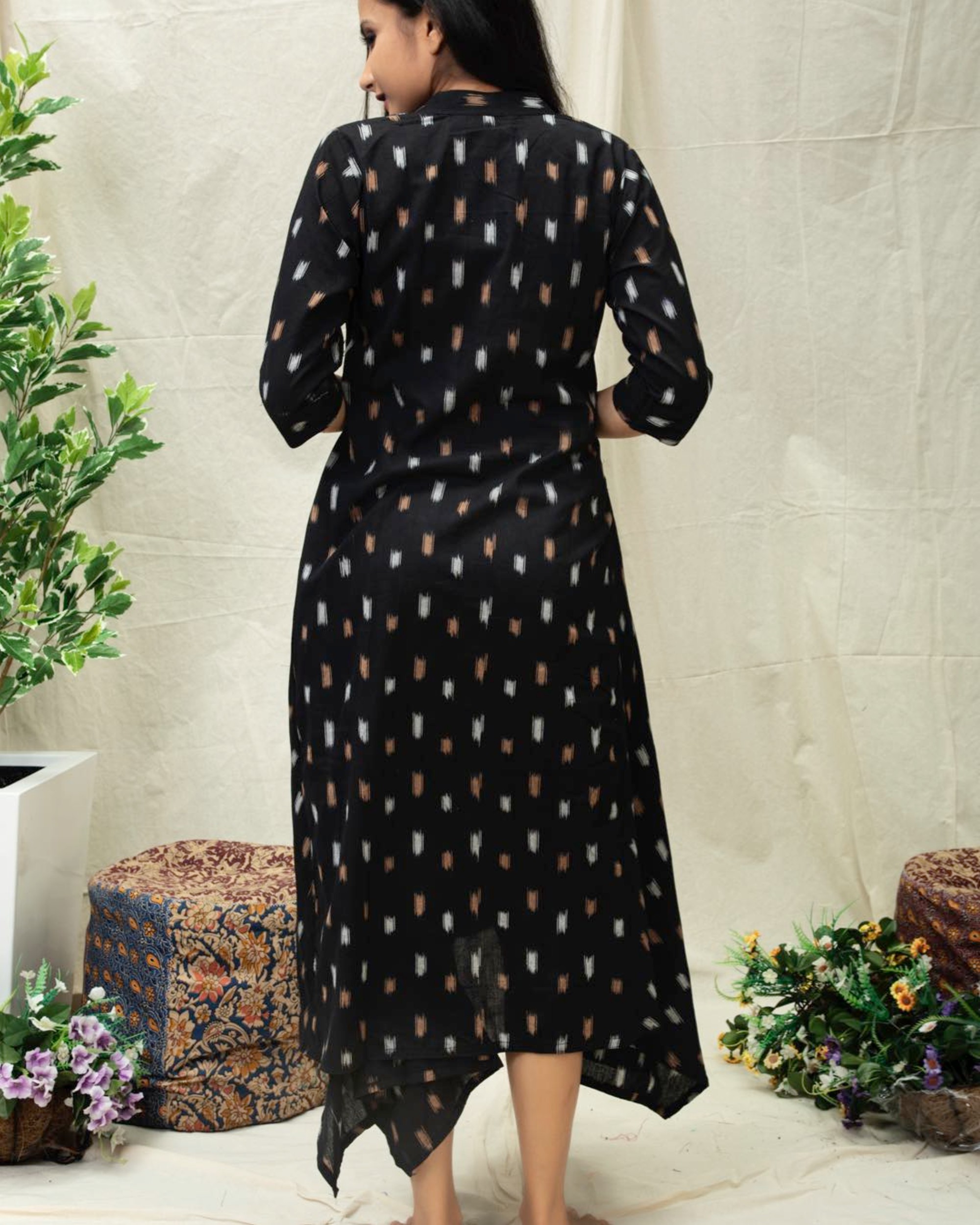 Black tail cut Ikat printed kurta by Sugandh | The Secret Label