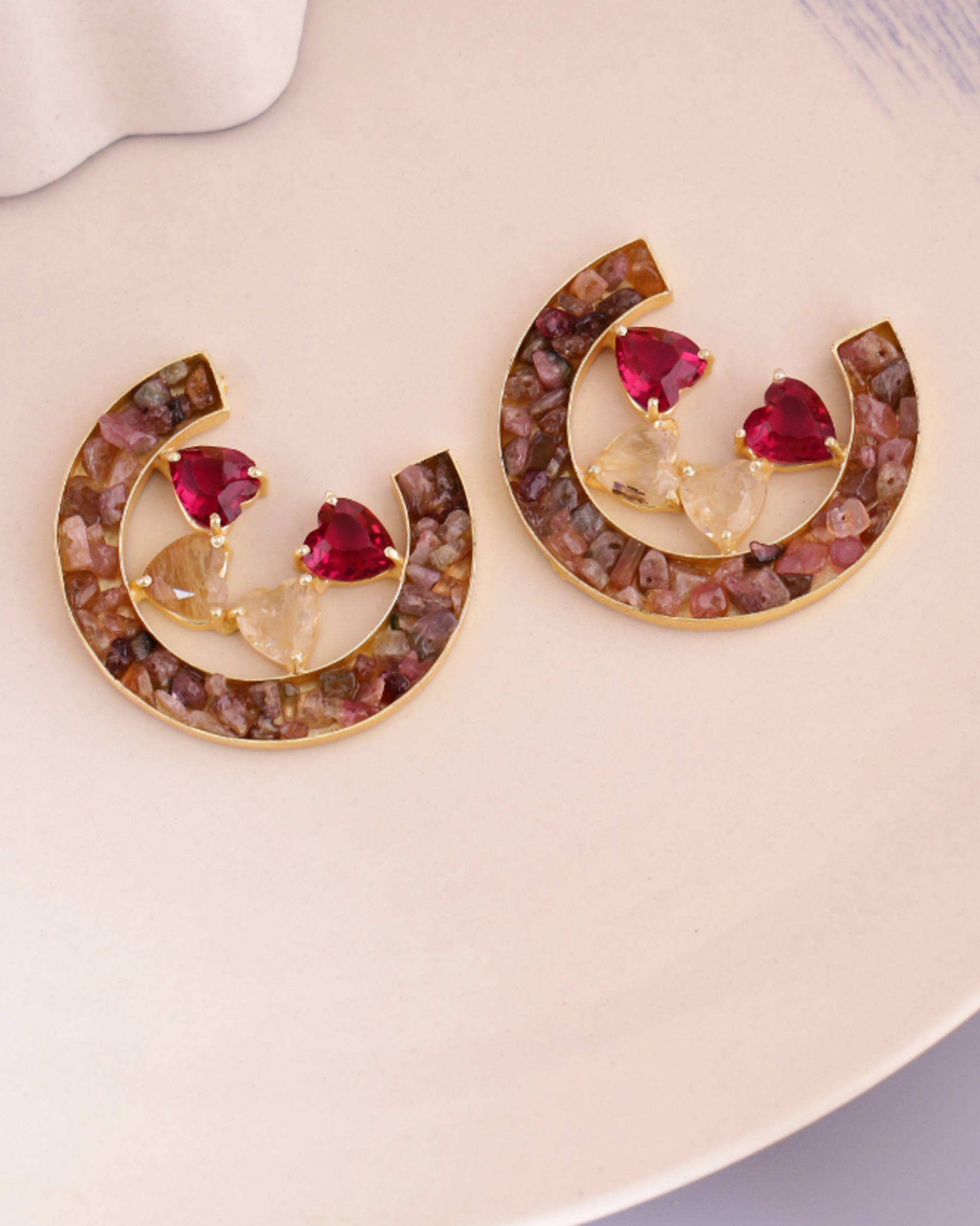 Ruby red crescent stud earring by Nitaara | The Secret Label