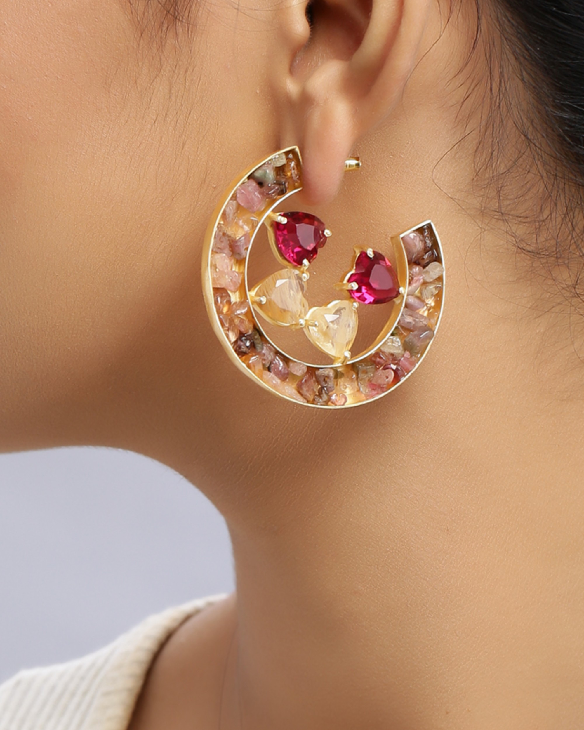 Ruby red crescent stud earring by Nitaara | The Secret Label