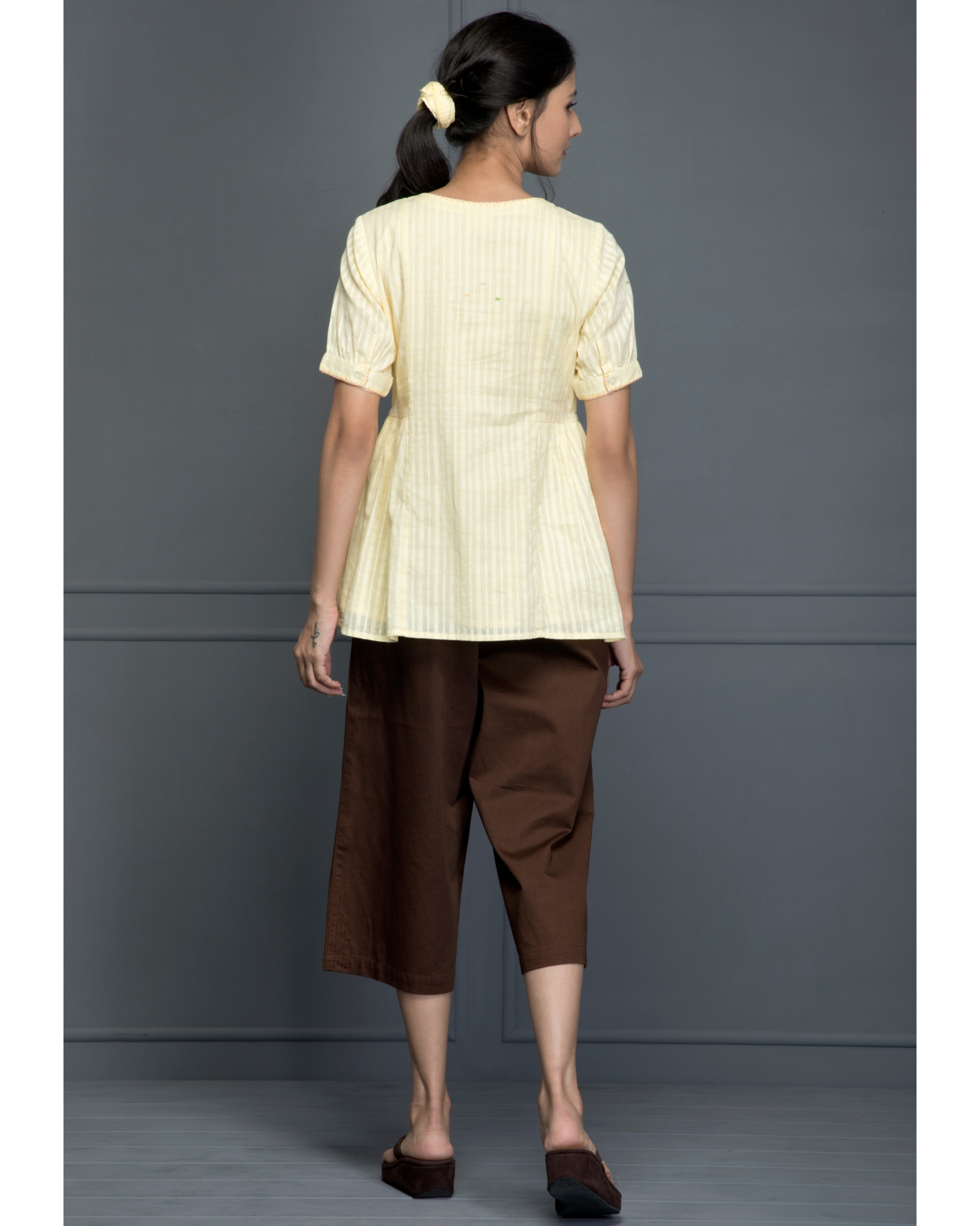 Yellow Neck Detail Top by Santav | The Secret Label