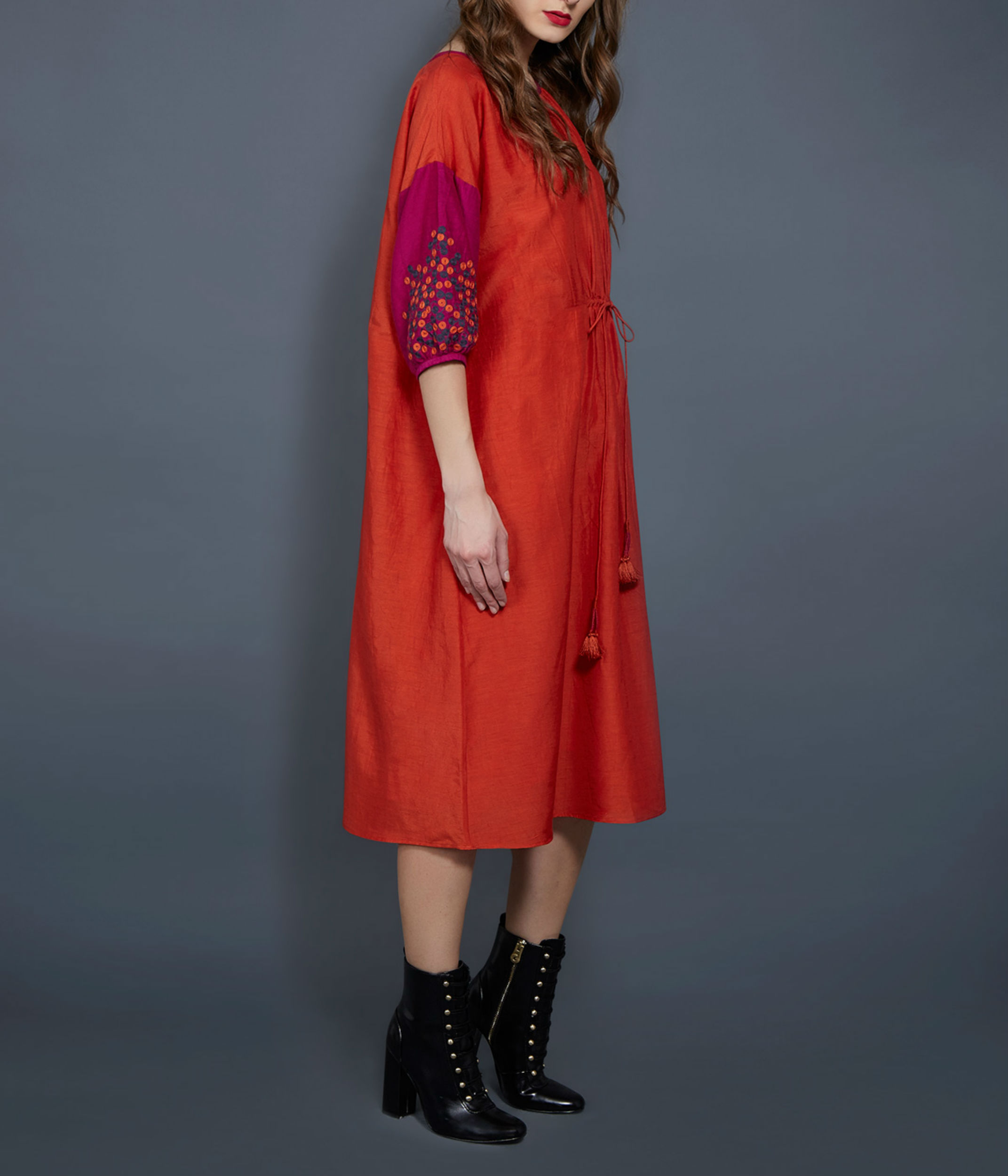 Orange tunic with contrast sleeves by Ritu Jain Singh | The Secret Label
