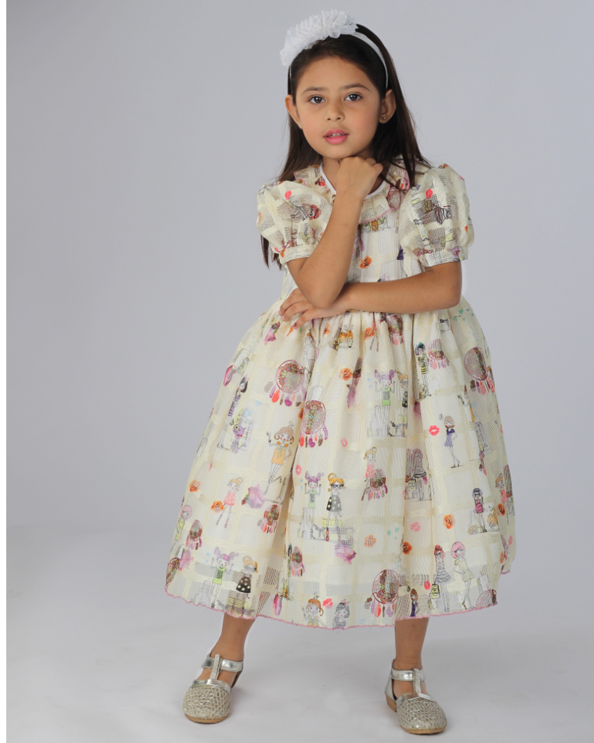 Off white motif printed dress by Bloomary | The Secret Label