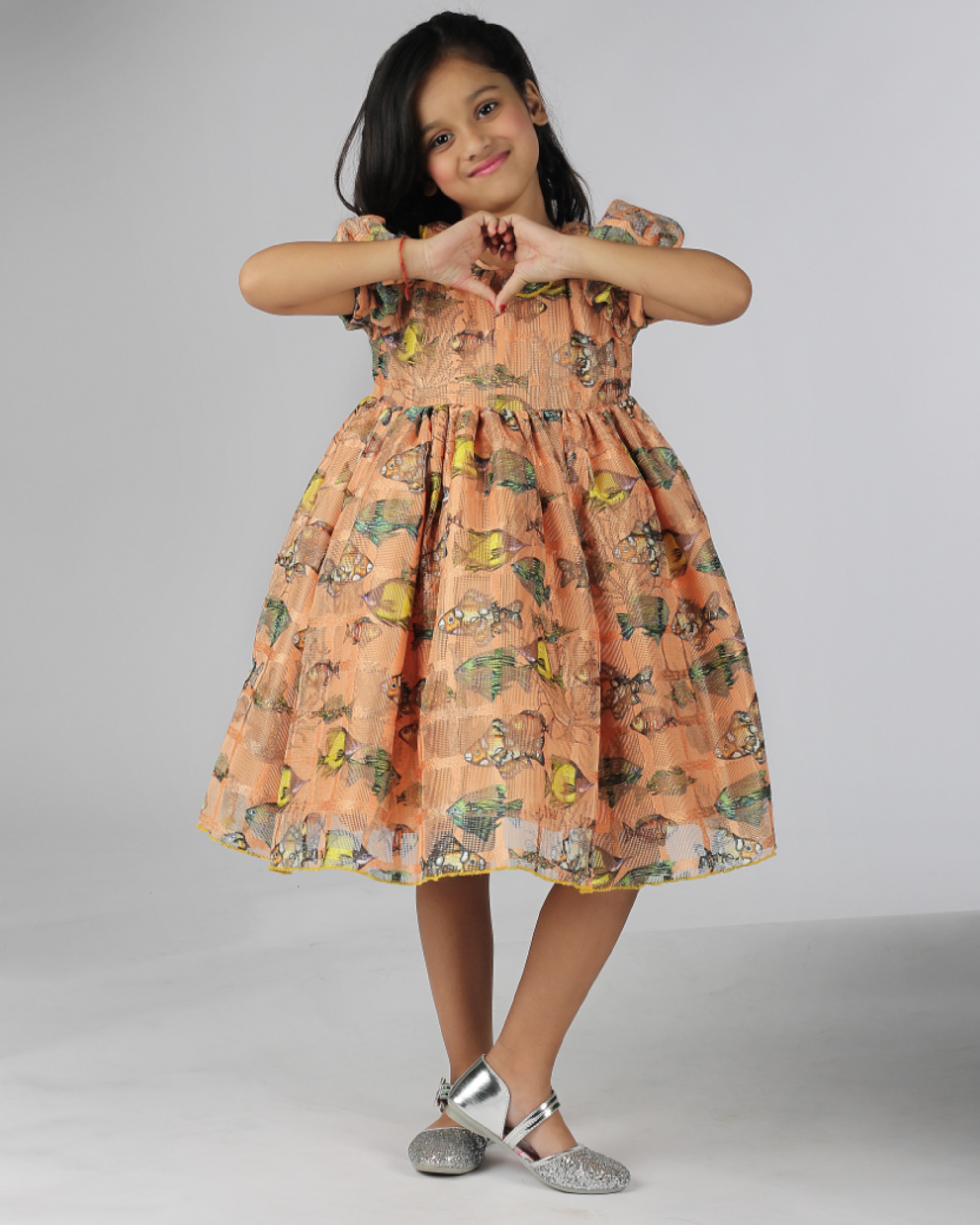 Melon orange fish printed dress by Bloomary | The Secret Label