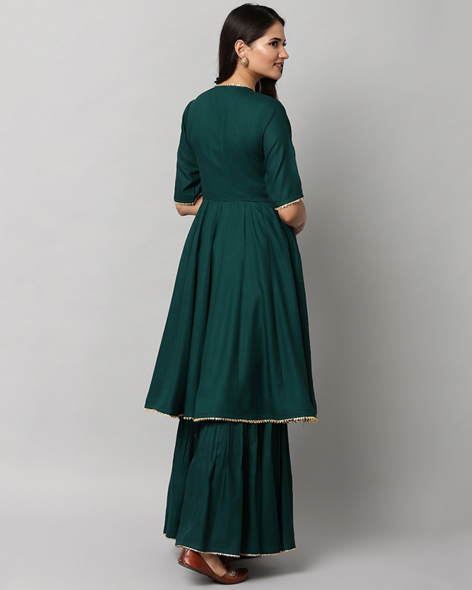 Emerald green gota angrakha kurta and gharara set- set of two by Rivaaj ...