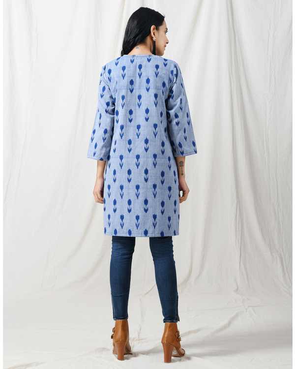 Blue open jacket with printed inner lining by Raasleela | The Secret Label