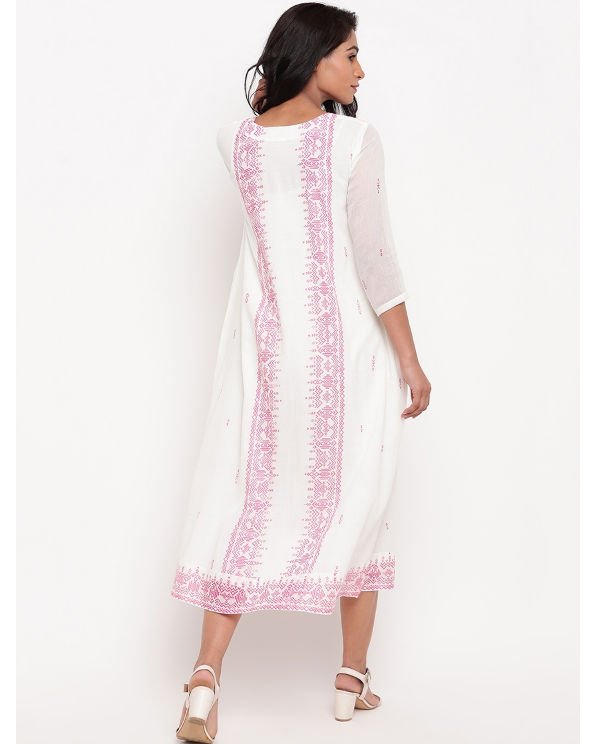 White and pink panel printed dress by trueBrowns | The Secret Label
