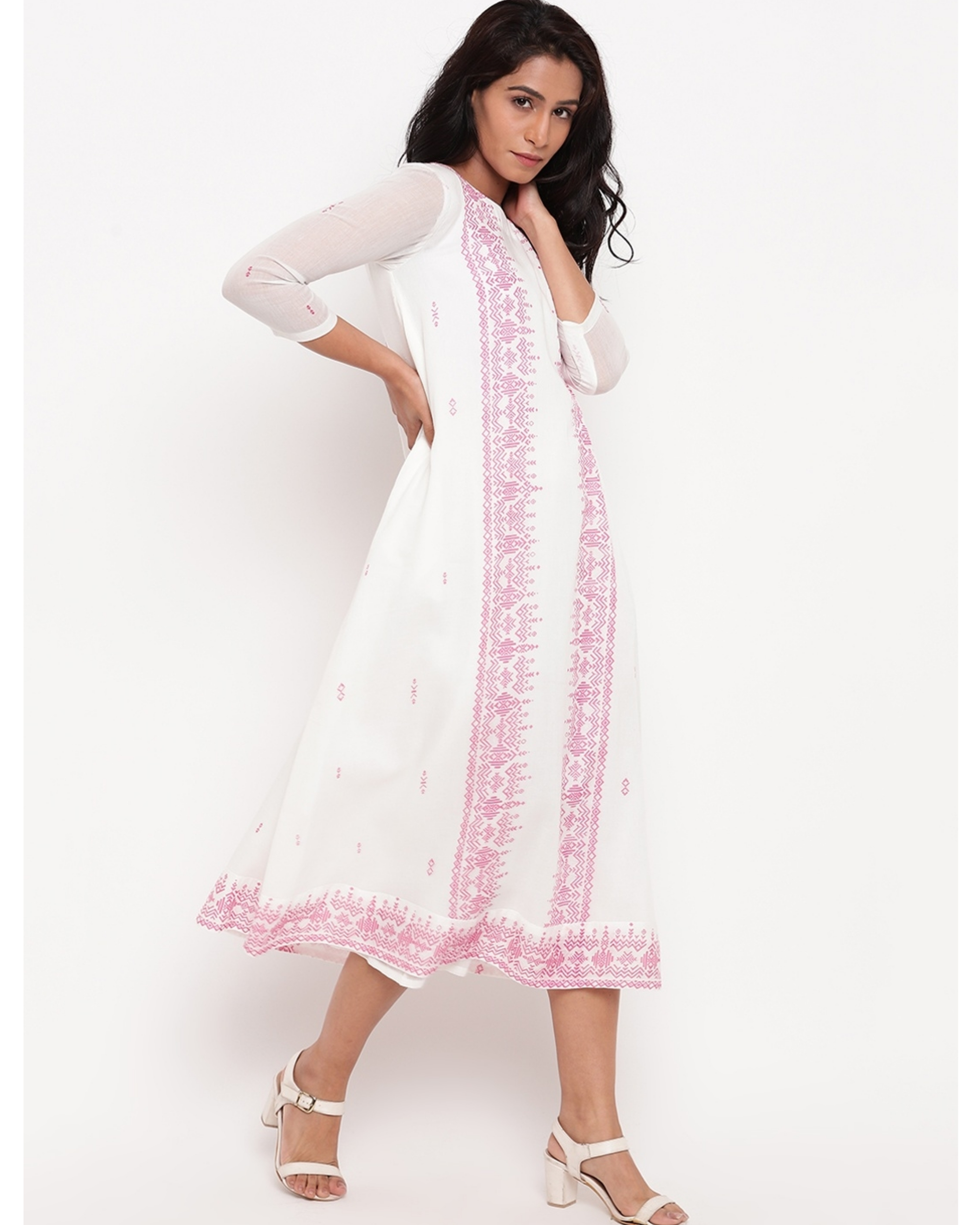 White and pink panel printed dress by trueBrowns | The Secret Label