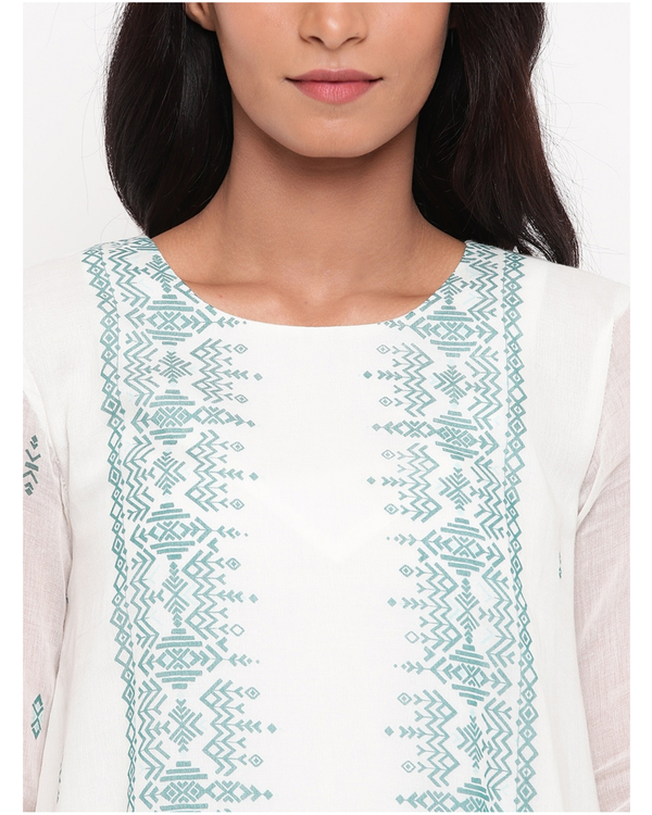 White and sea green panel printed dress by trueBrowns | The Secret Label