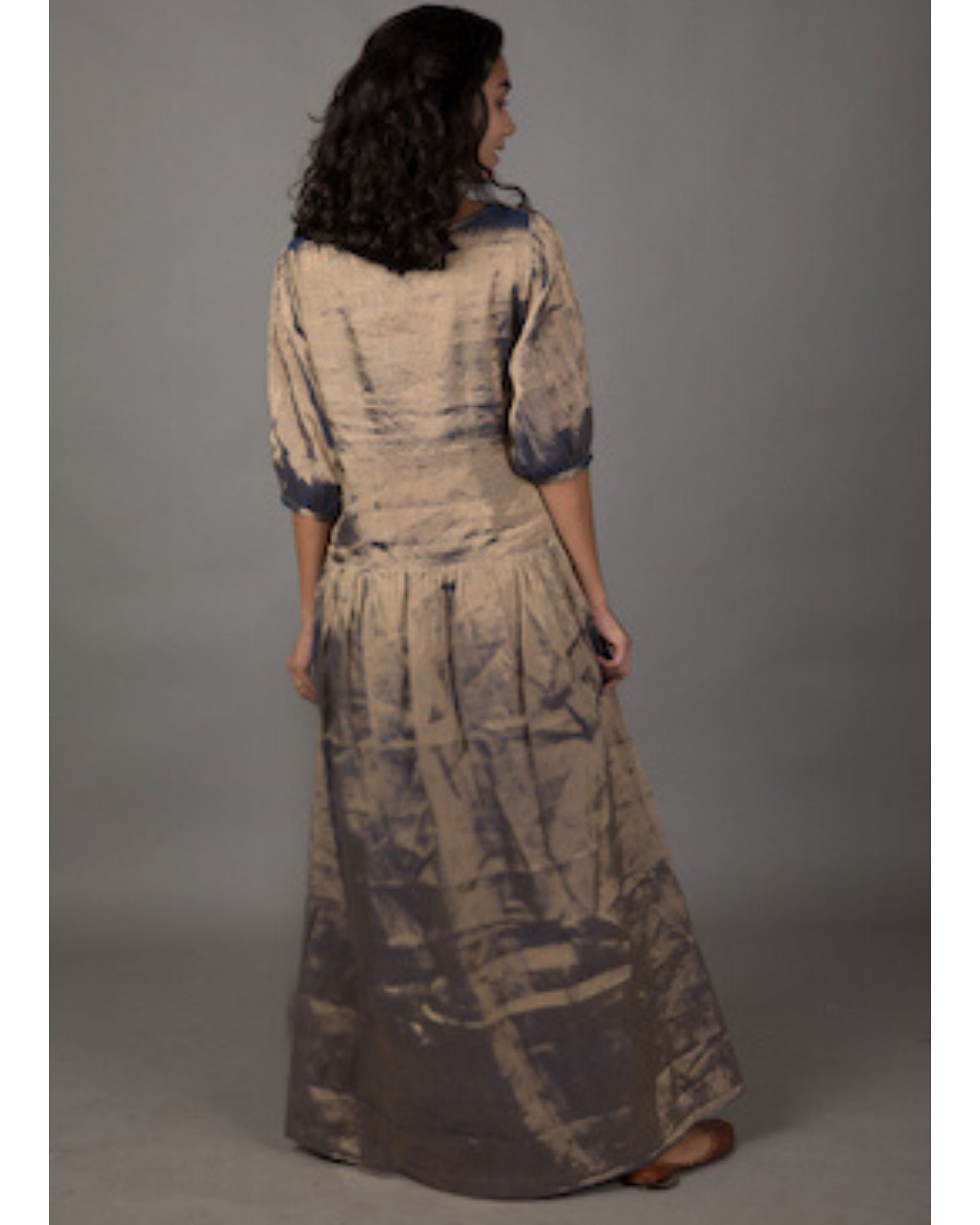 Greyish brown chanderi silk tissue dress by Kokum | The Secret Label