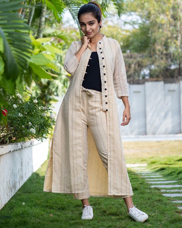 Light beige thread work jacket and crop pant set- Set Of Two by Desi ...