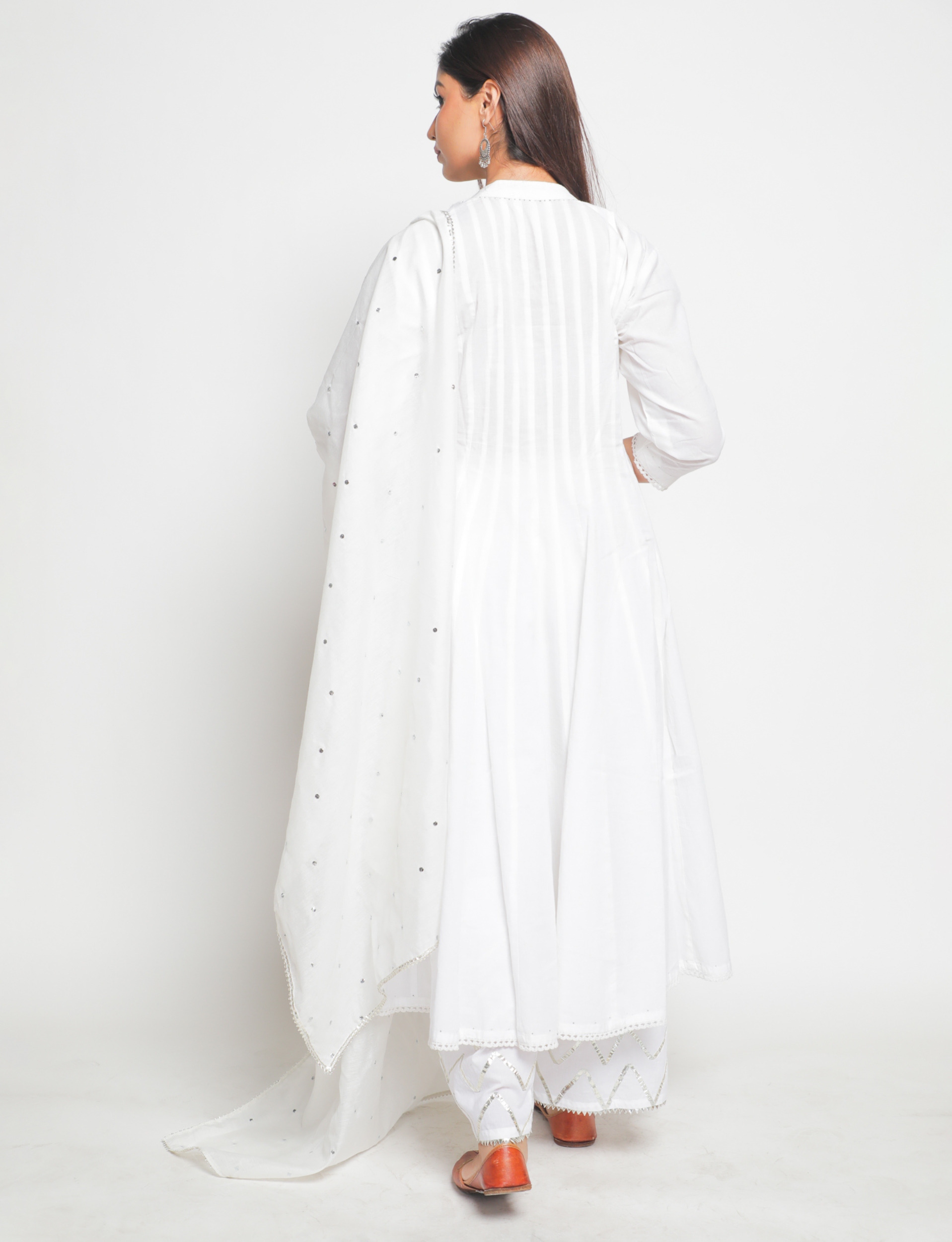 White badla work kalidar kurta and pants with dupatta- Set Of Three by ...