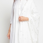 White badla work kalidar kurta and pants with dupatta- Set Of Three by ...