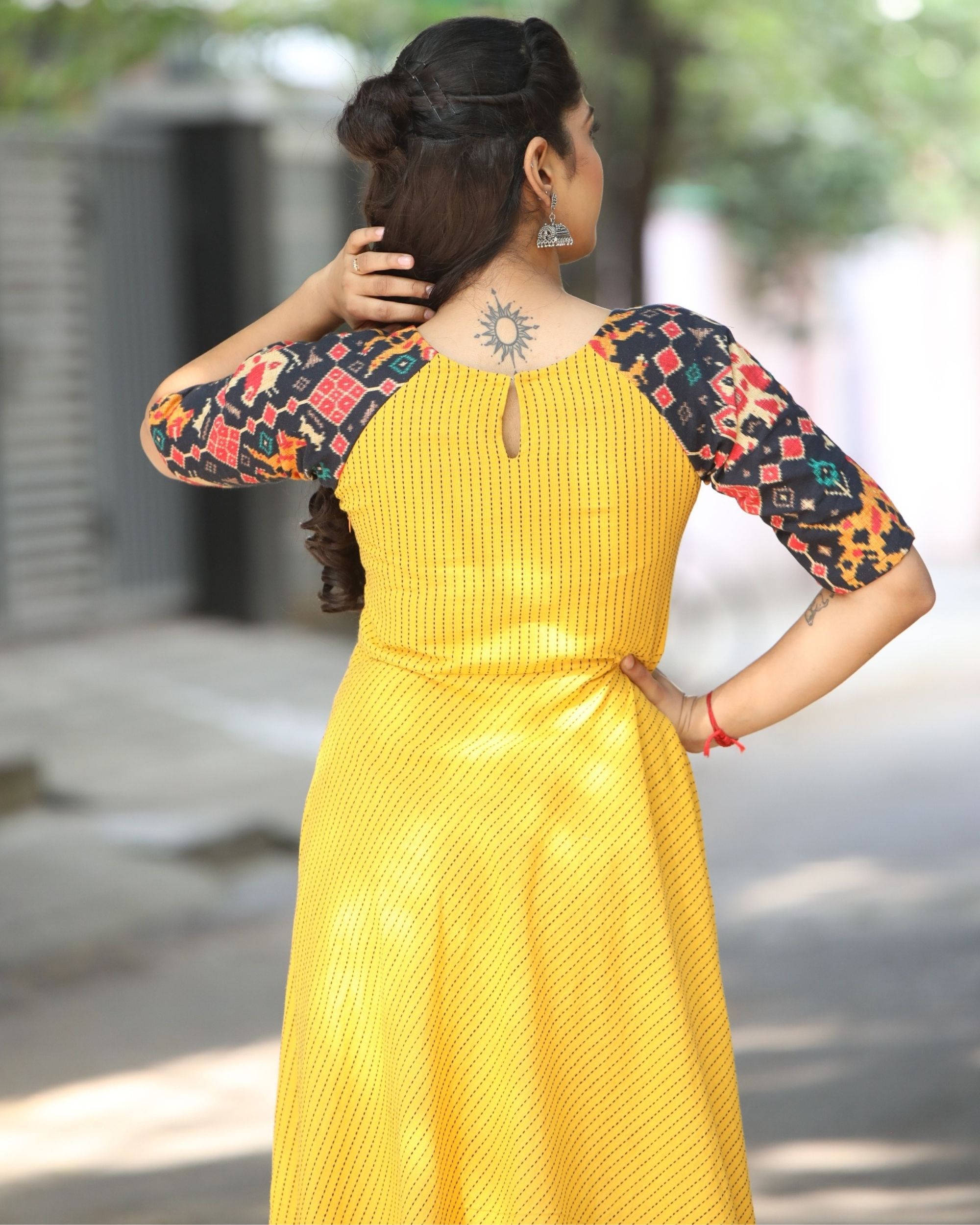 Yellow raglan maxi dress with contrast sleeves by The Stitches | The ...