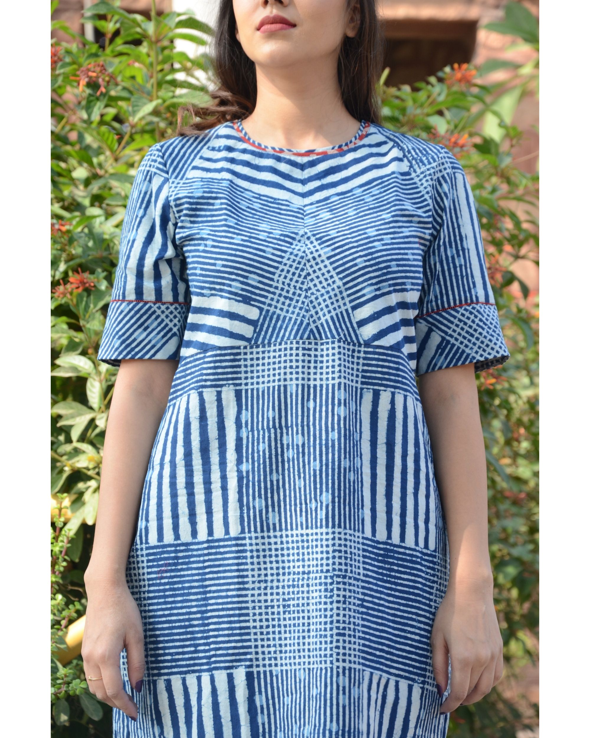 Indigo printed shift dress by Medhya | The Secret Label