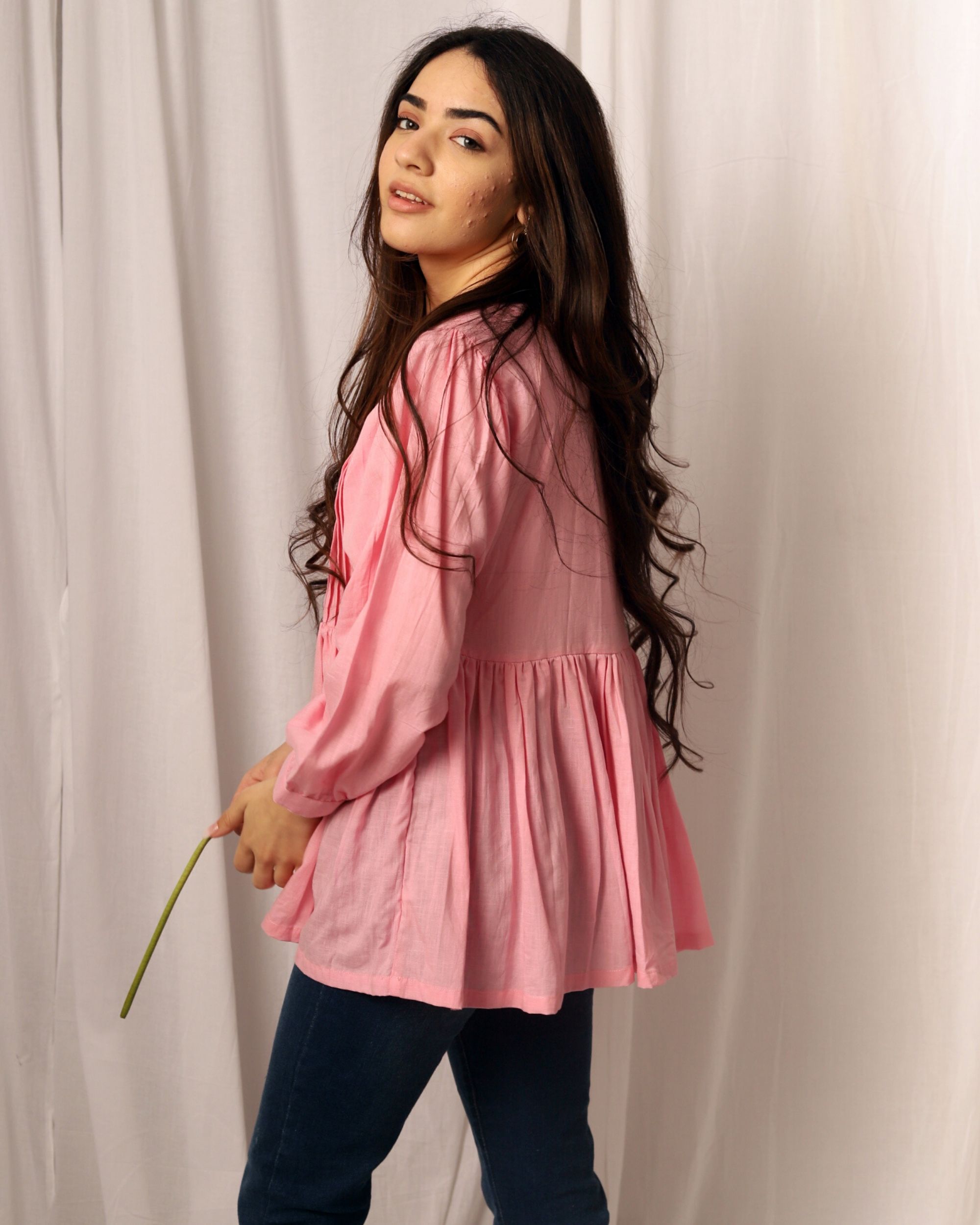 Pink gathered pin tuck top by Sparrow | The Secret Label
