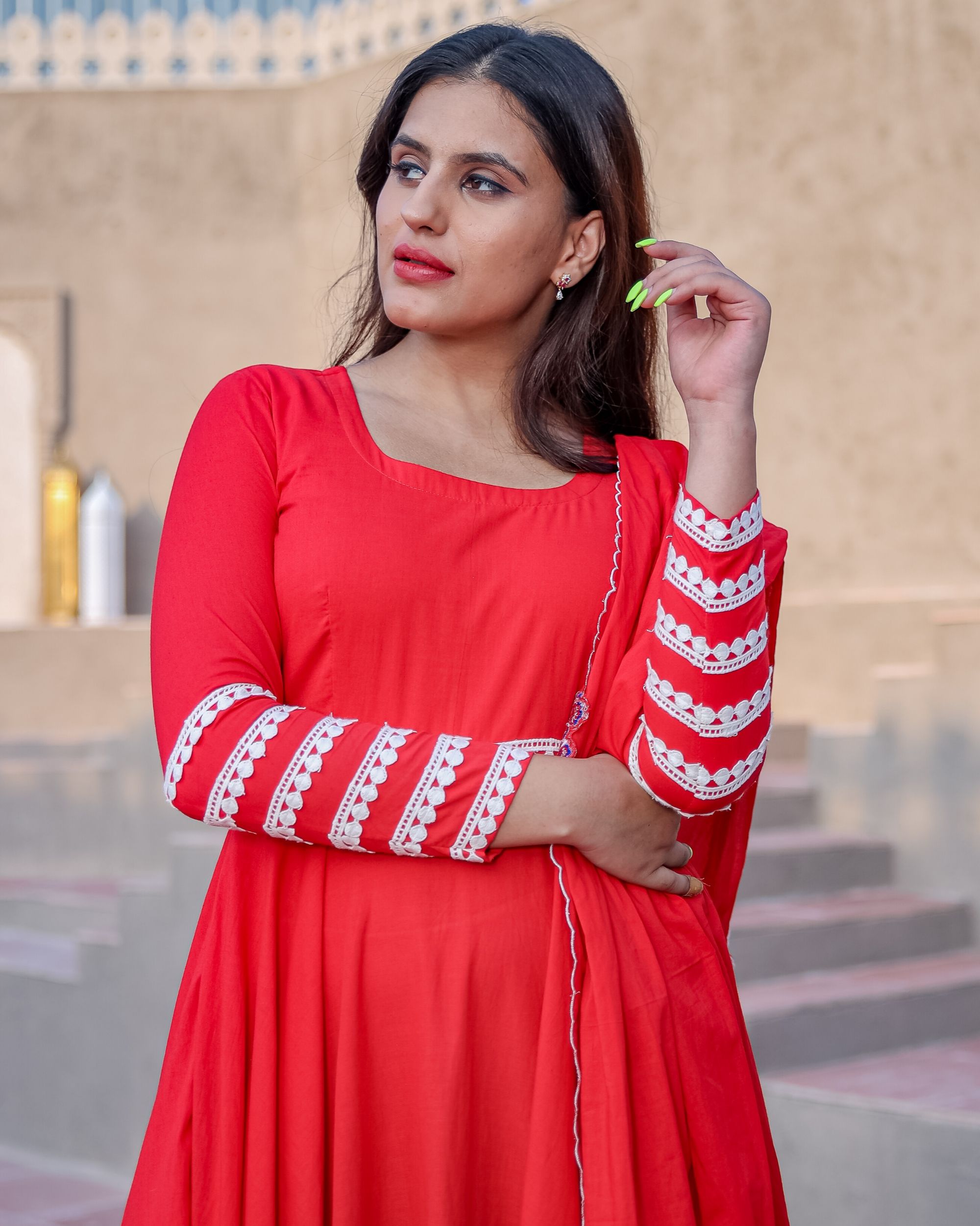 Red crochet maxi dress with dupatta- Set Of Two by Ambraee | The Secret ...