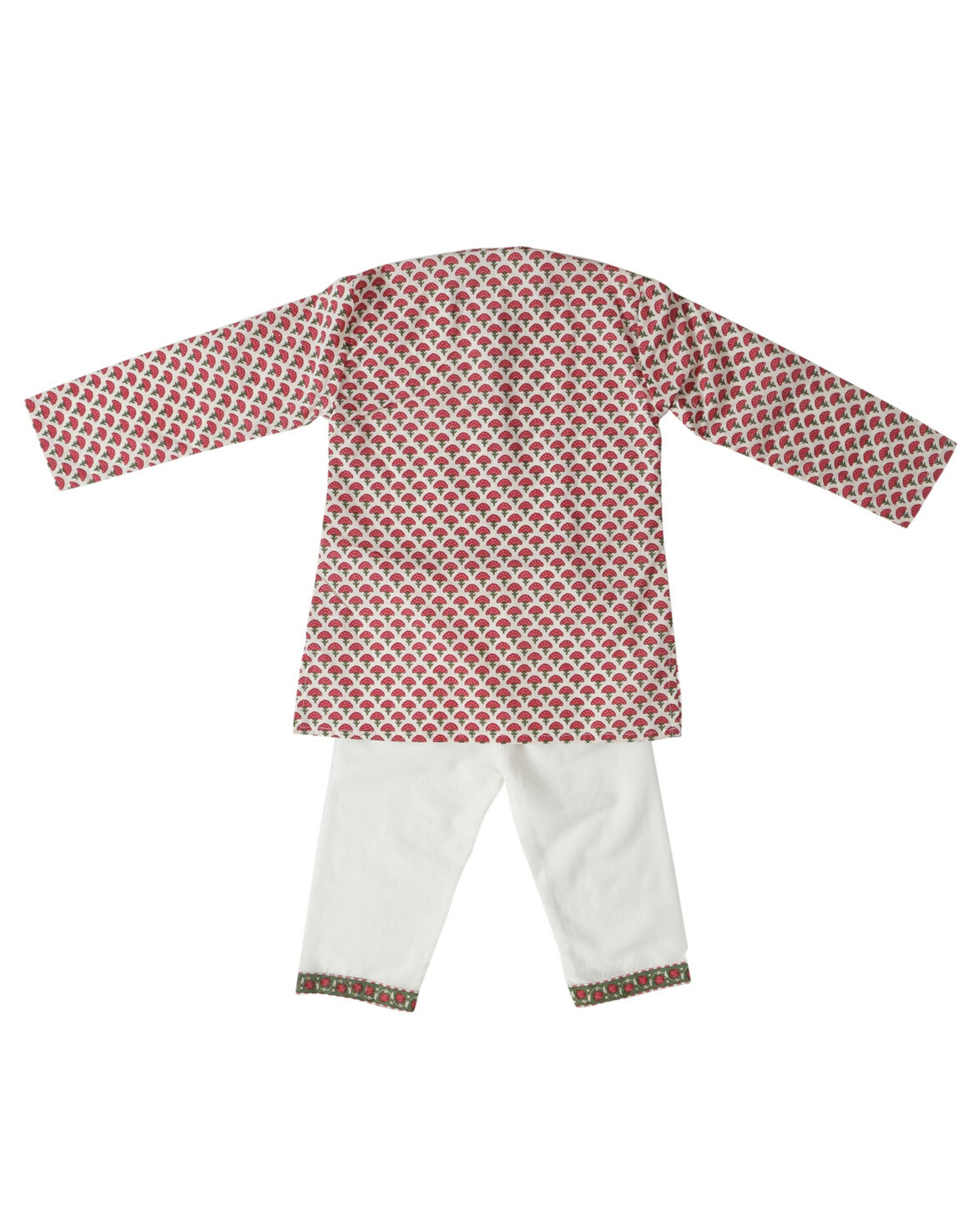 Red Floral Printed Kurta And Pyjama Set Of Two By Gazal Pareek The