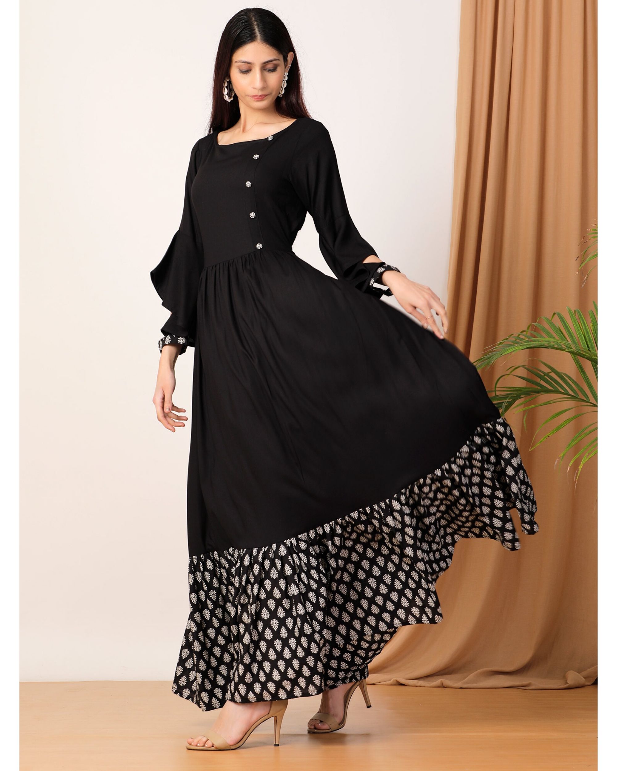 Black panel printed maxi dress by Empress Pitara | The Secret Label