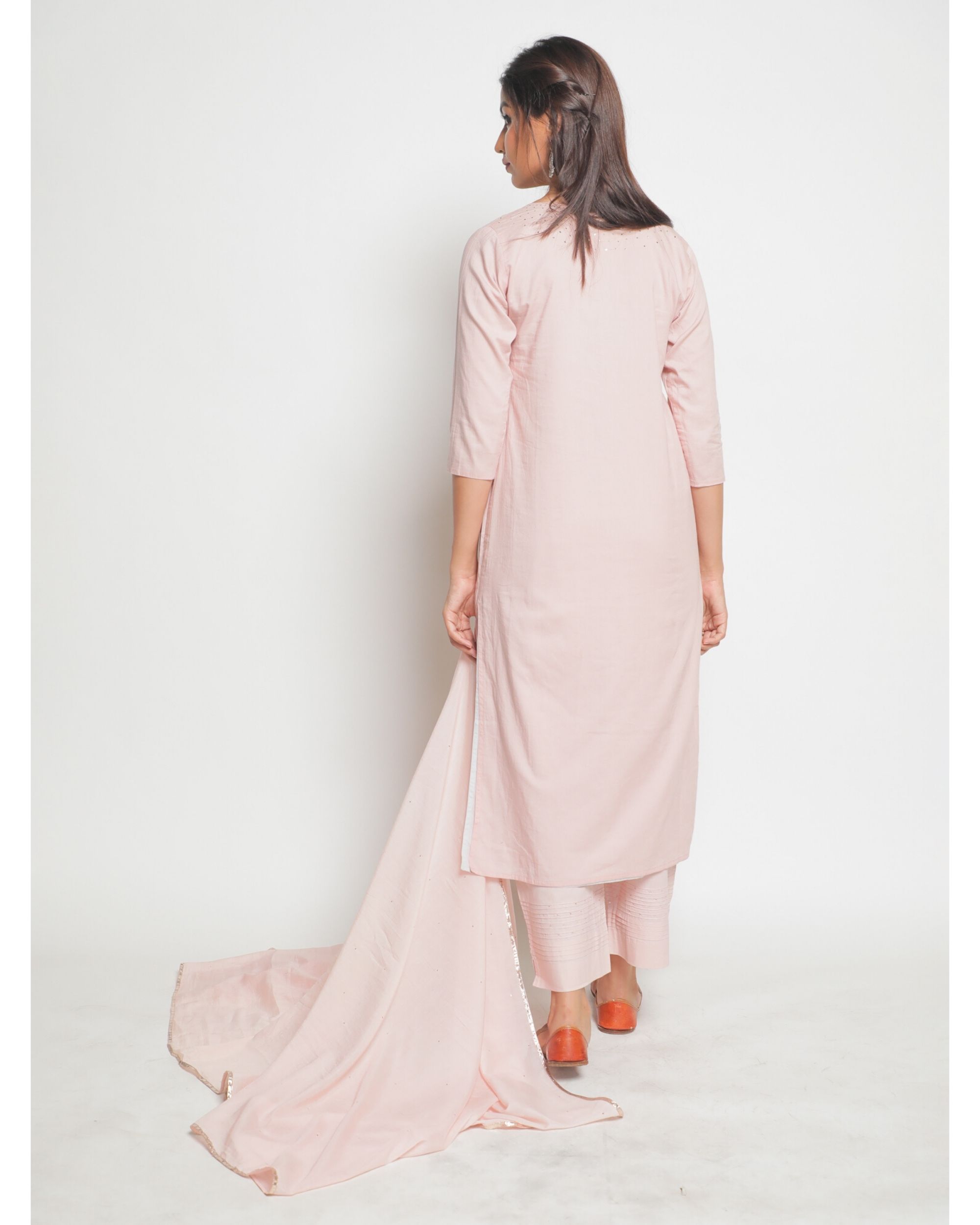 Old rose badla work kurta and pants with dupatta- Set Of Three by ...
