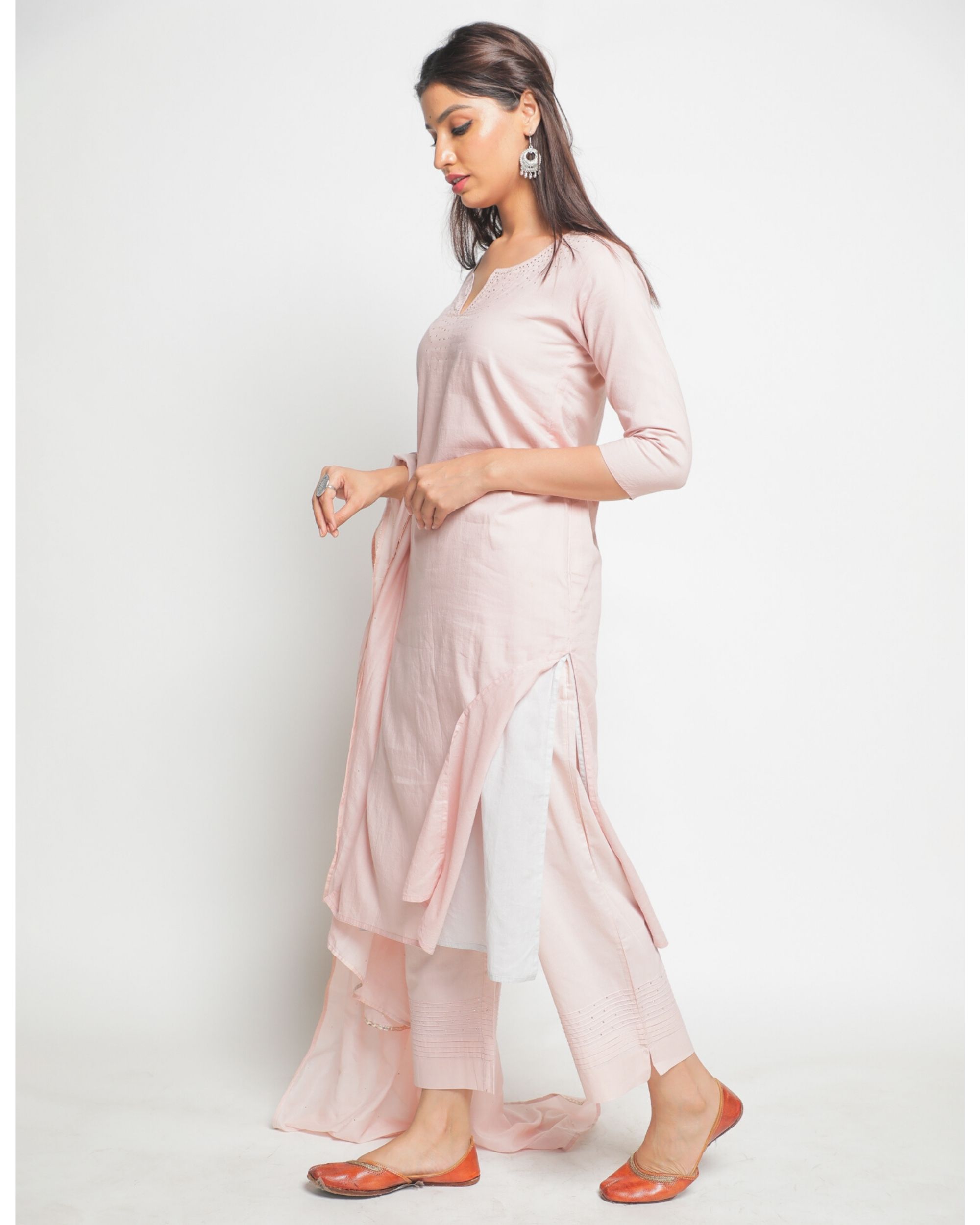 Old rose badla work kurta and pants with dupatta- Set Of Three by ...