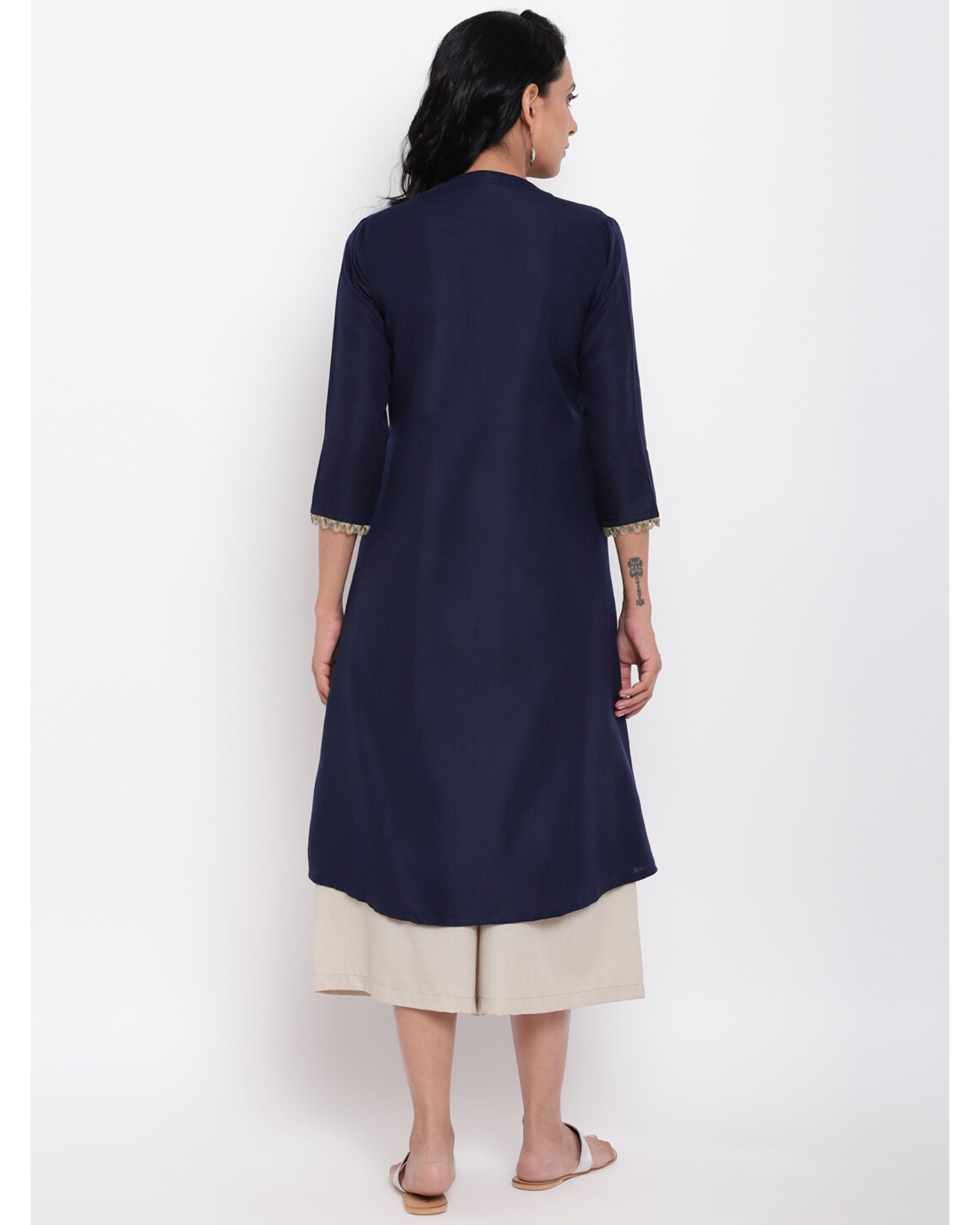 Navy blue jute lace kurta and pant set- Set Of Two by trueBrowns | The ...