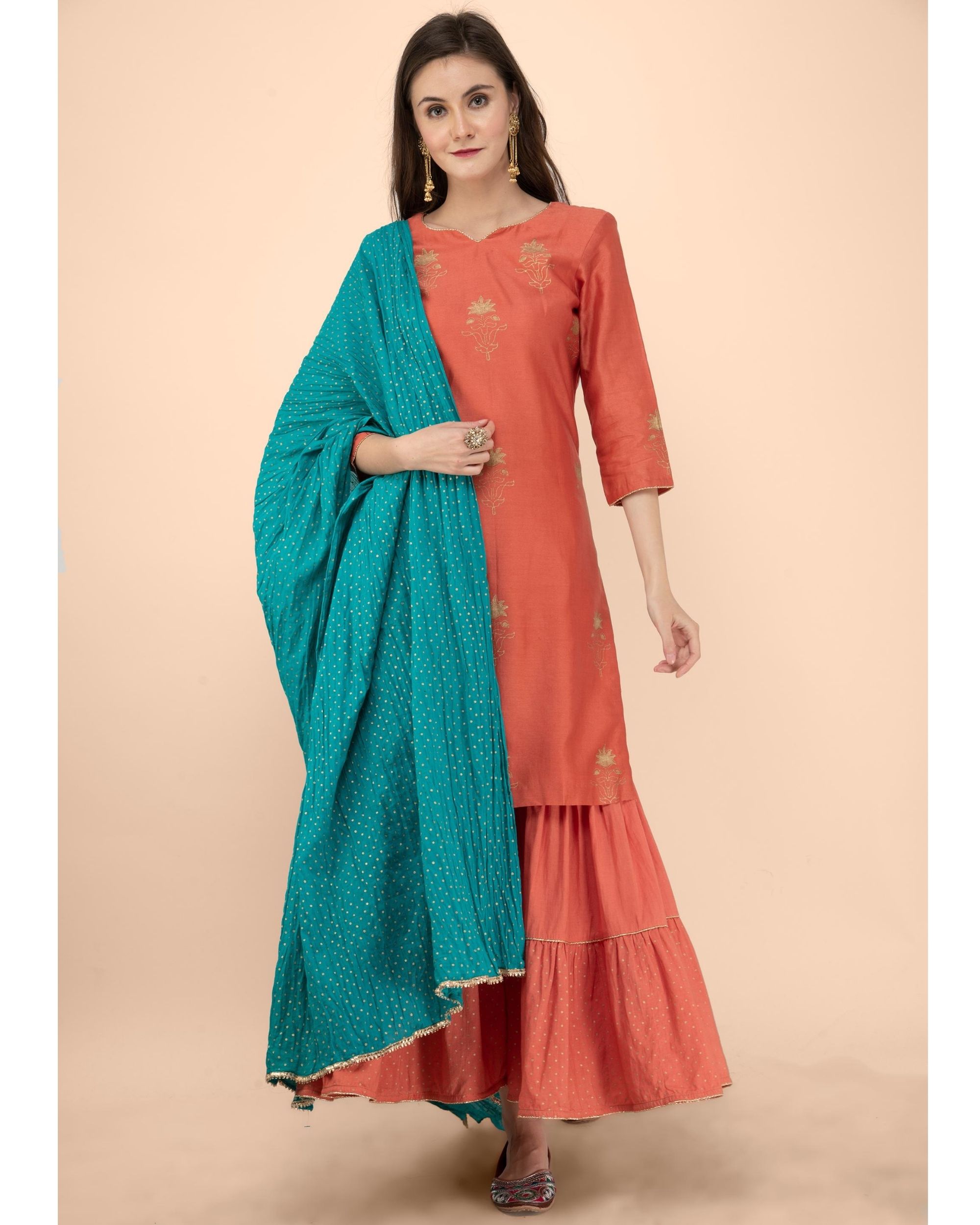 Teal blue block printed dupatta by Marasim | The Secret Label