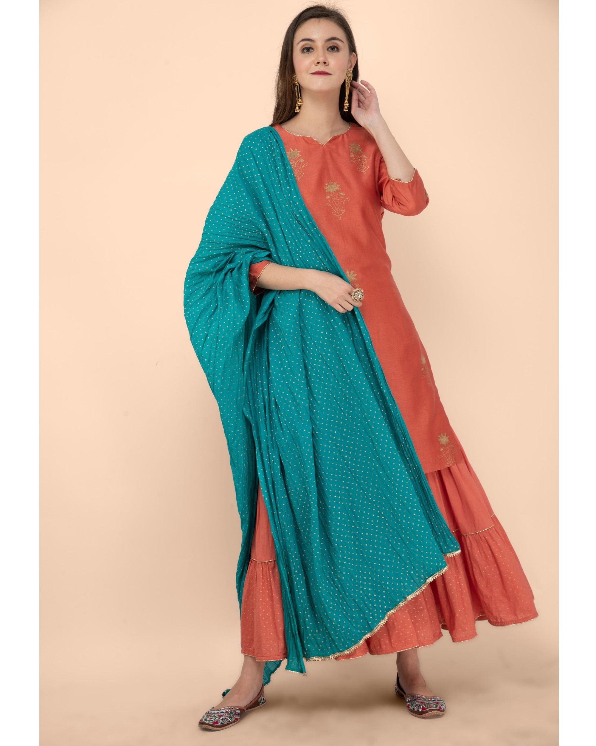 Teal blue block printed dupatta by Marasim | The Secret Label