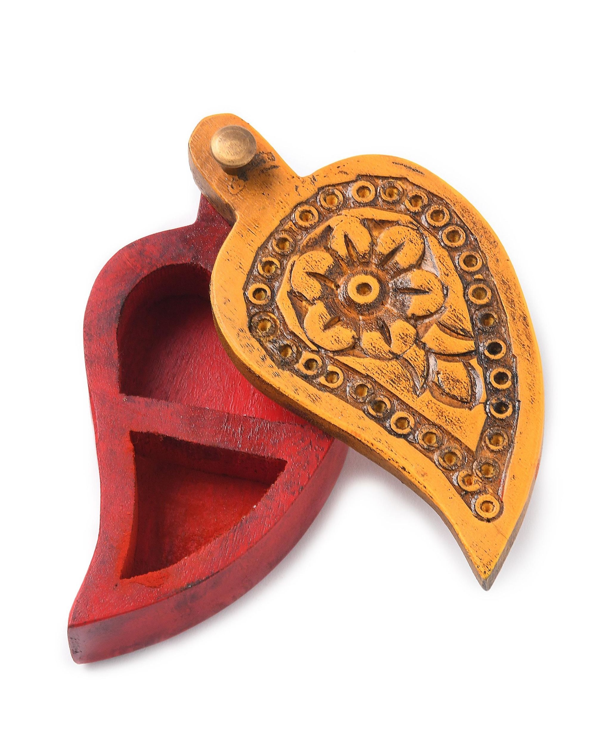 Yellow and red leaf shaped carved wooden box by Amoliconcepts | The ...