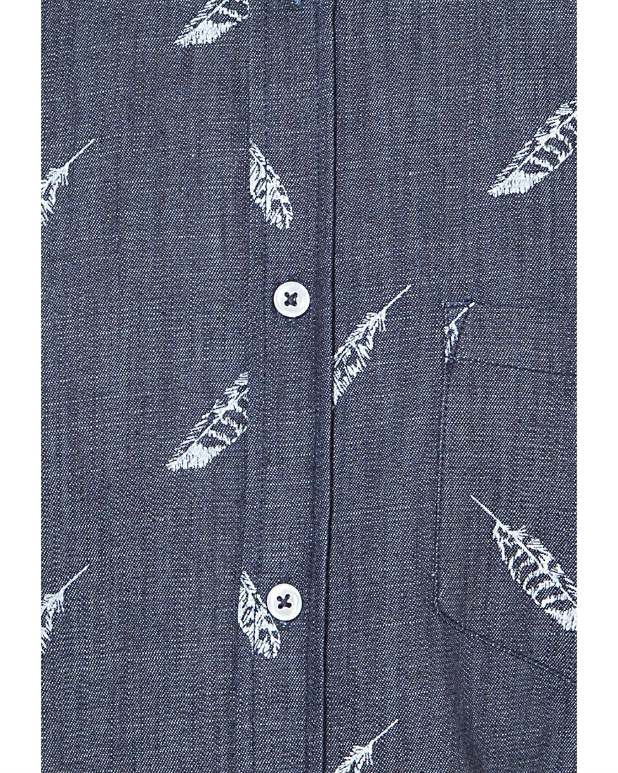Blue denim leaf printed casual shirt by Green Hill | The Secret Label
