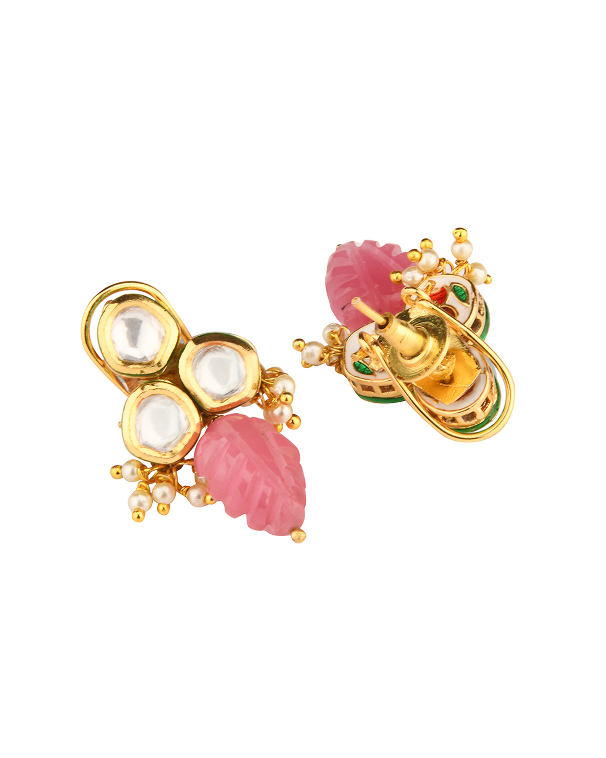 Candy pink jade drops and shell pearl choker necklace and earring - Set ...