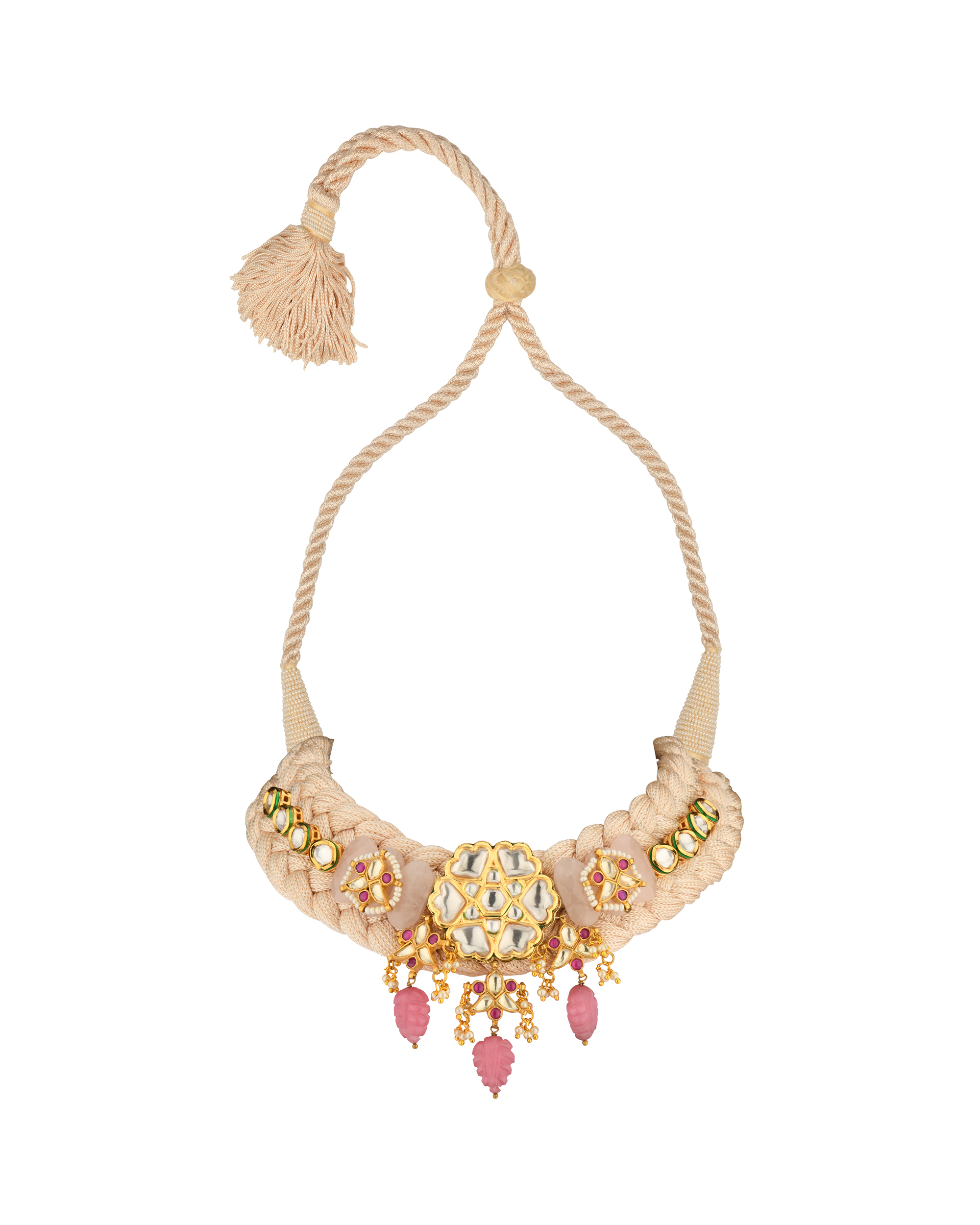 Candy pink jade drops and shell pearl choker necklace and earring - Set ...