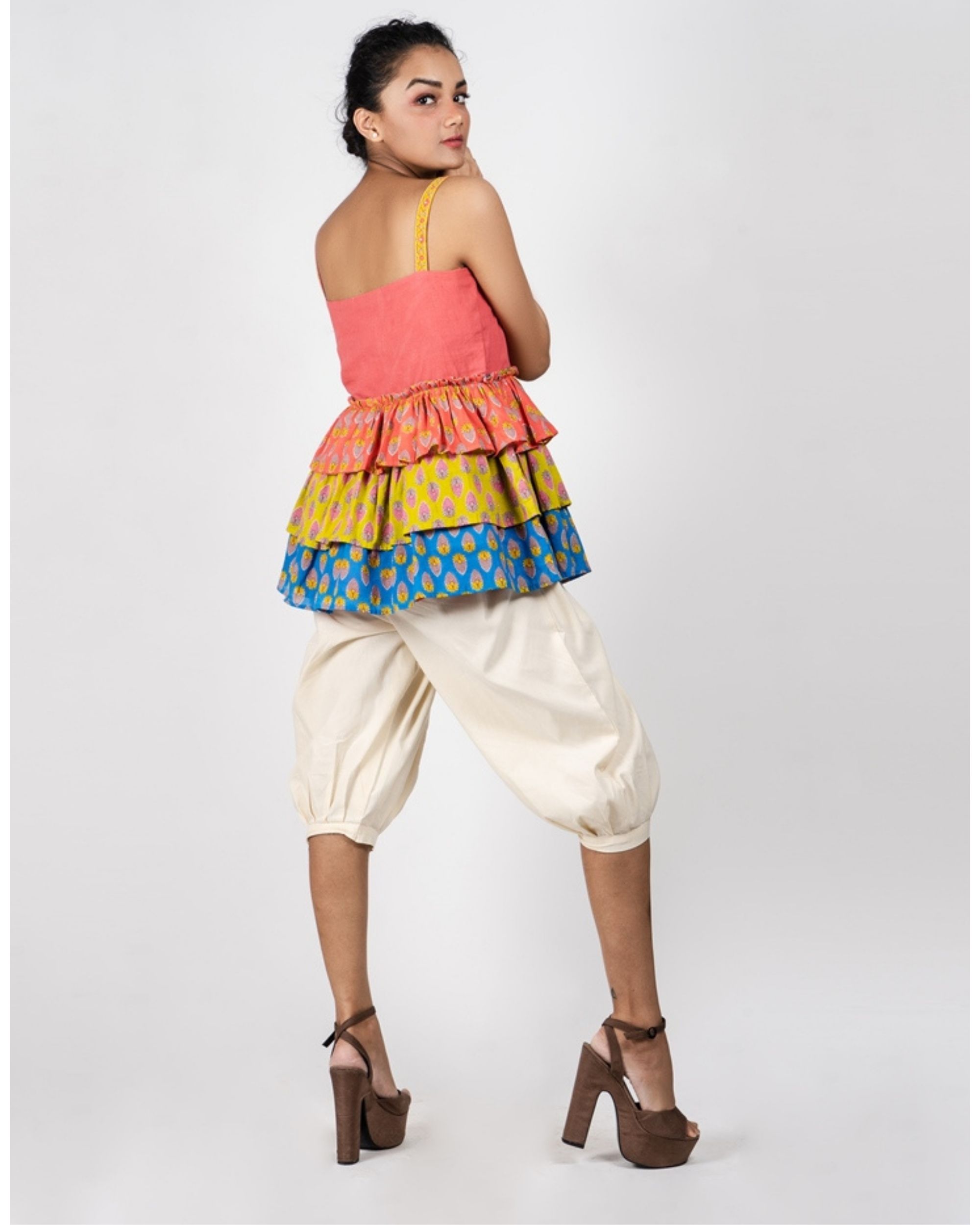 Multicolour tiered strap top by Kaala Teeka | The Secret Label