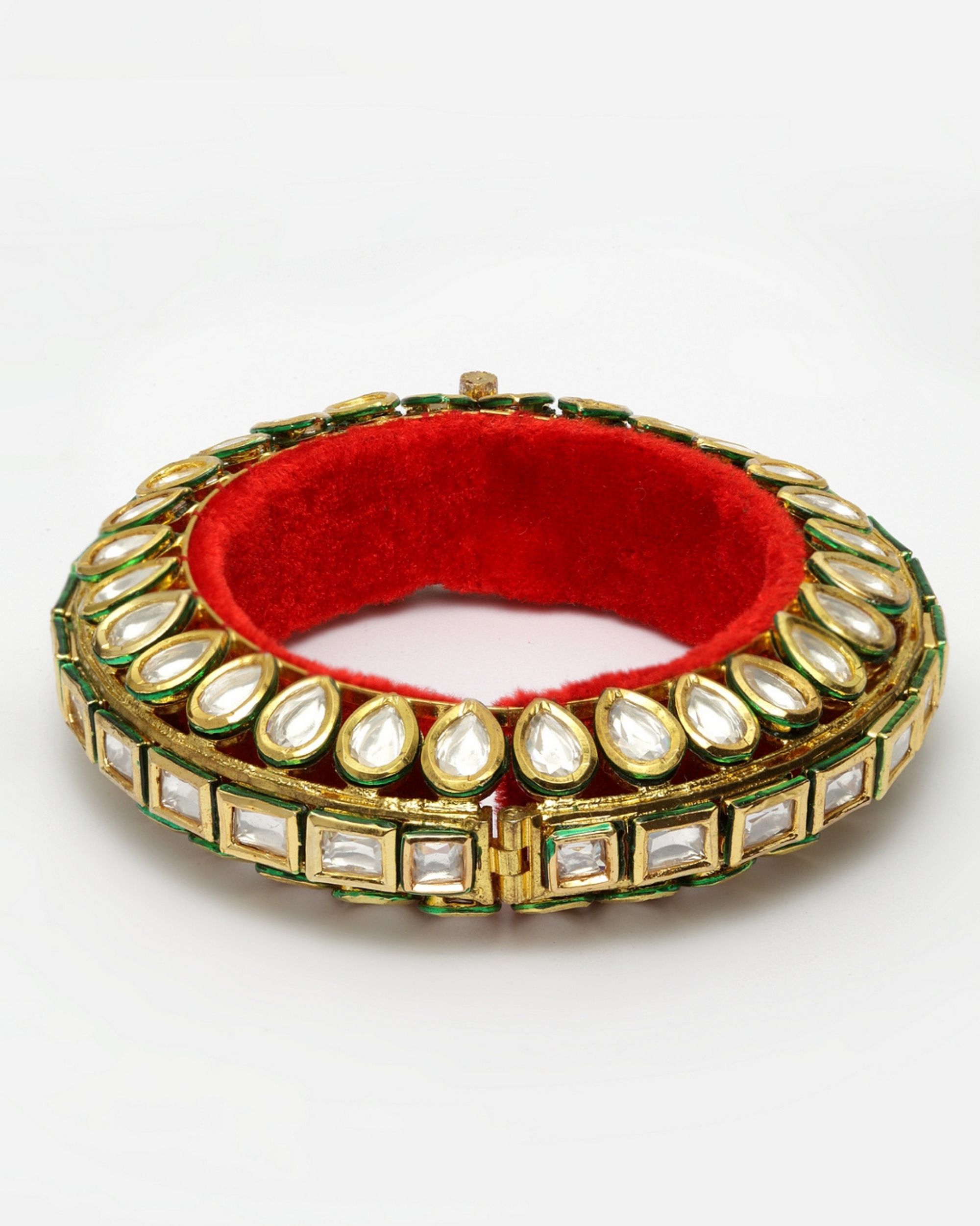 Red velvet kundan kada bangle by Dugri Style | The Secret Label