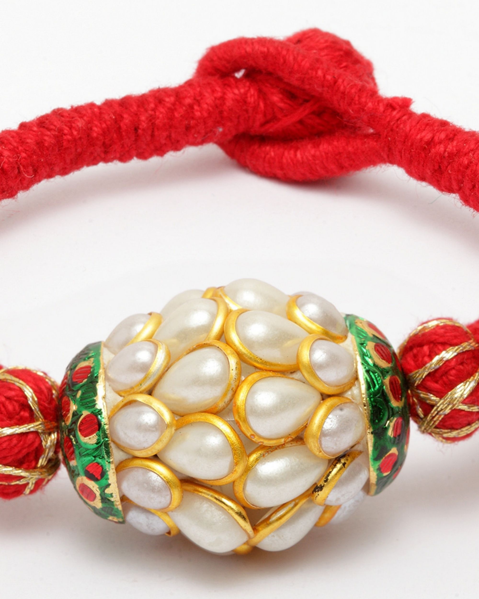 Red thread work pearl beaded bracelet by Dugri Style | The Secret Label