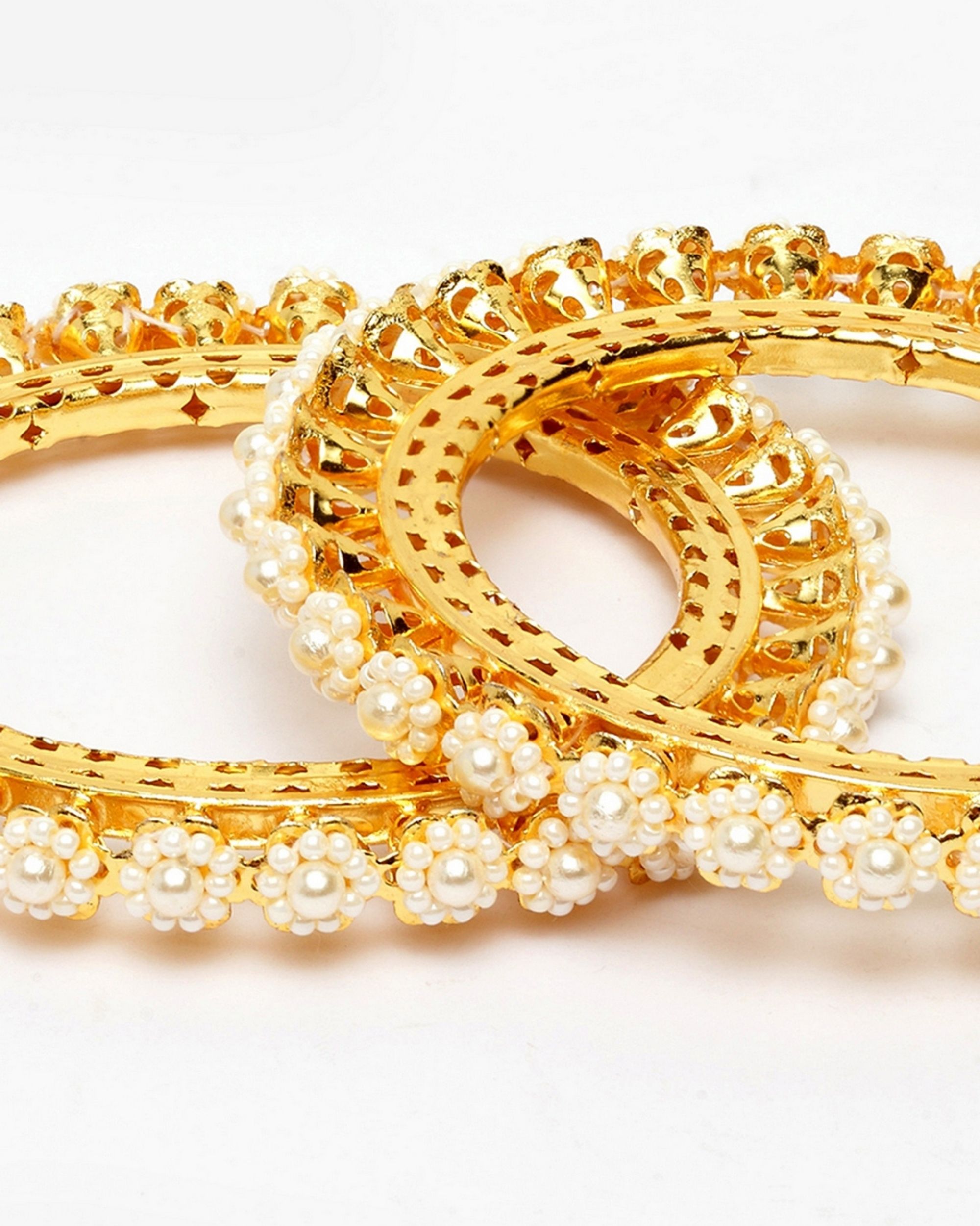 Pearl beaded pacheli bangles - Set Of Two by Dugri Style | The Secret Label