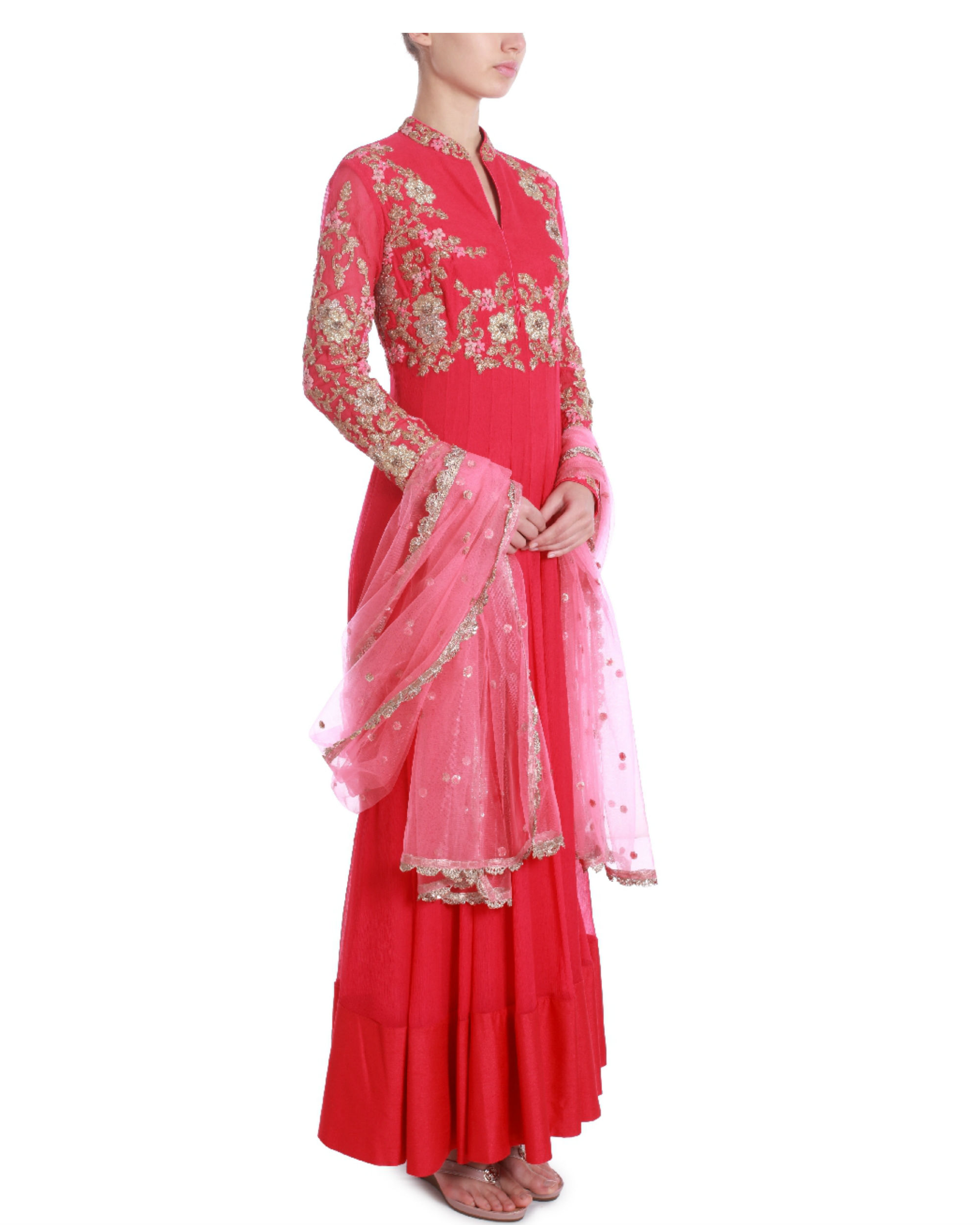 Raspberry pink embellished kalidaar by Dolly J | The Secret Label